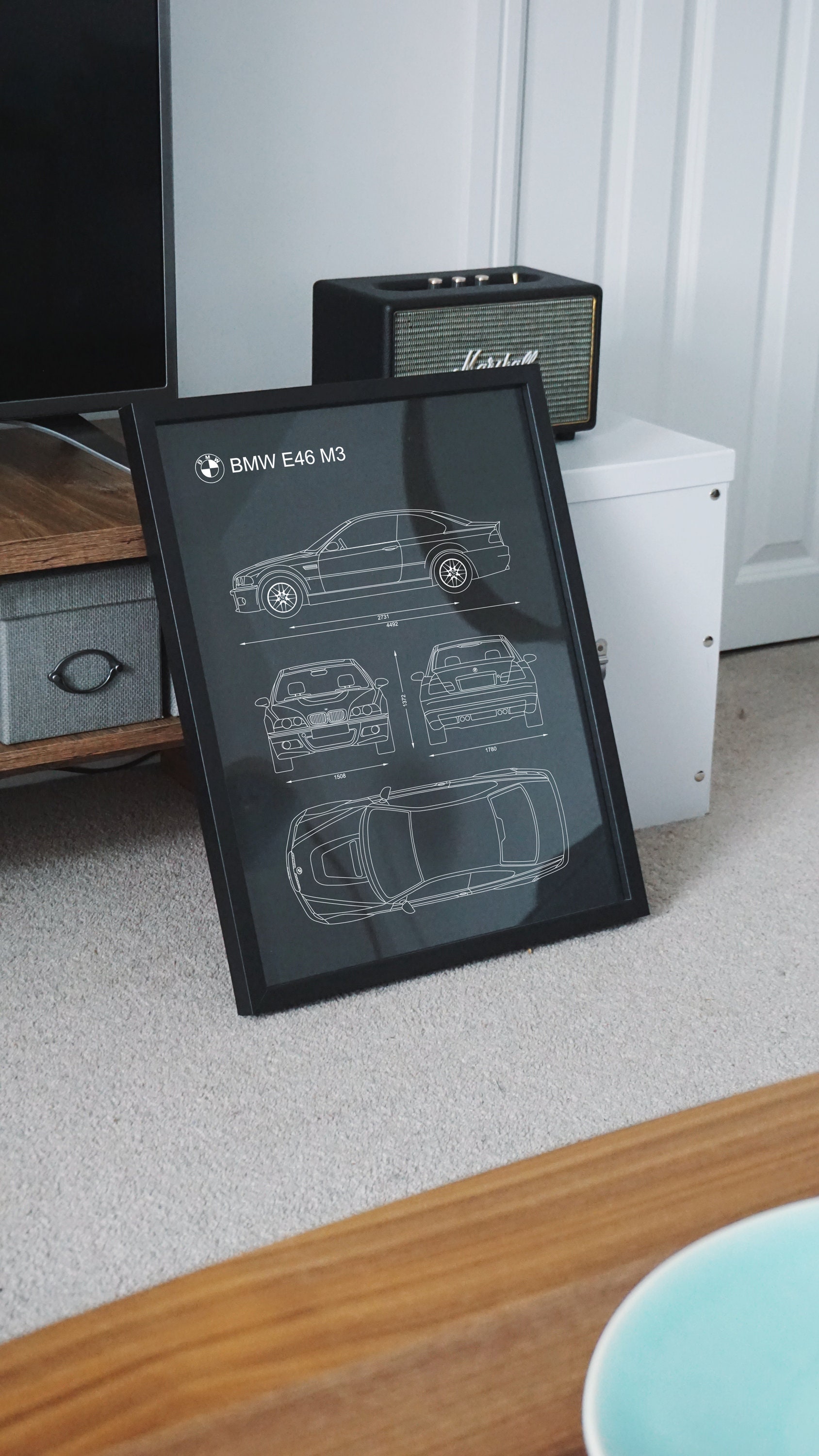 BMW E46 M3 Blueprint Poster: Minimalist Automotive Art (digital ...