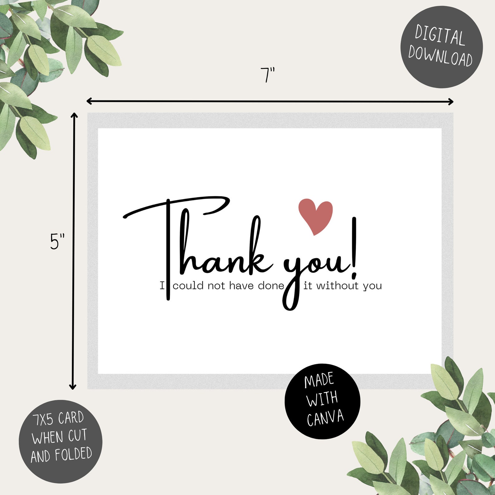 Minimalist I Could Not Have Done It Without You 7x5 Thank You Card ...
