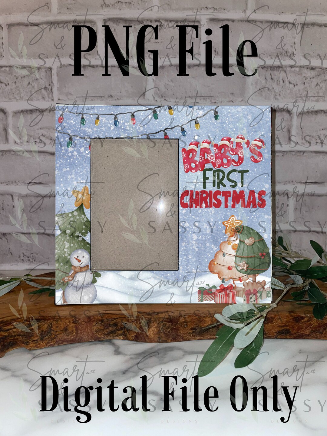 Baby's First Christmas Picture Frame Digital Design, Sublimation Design ...
