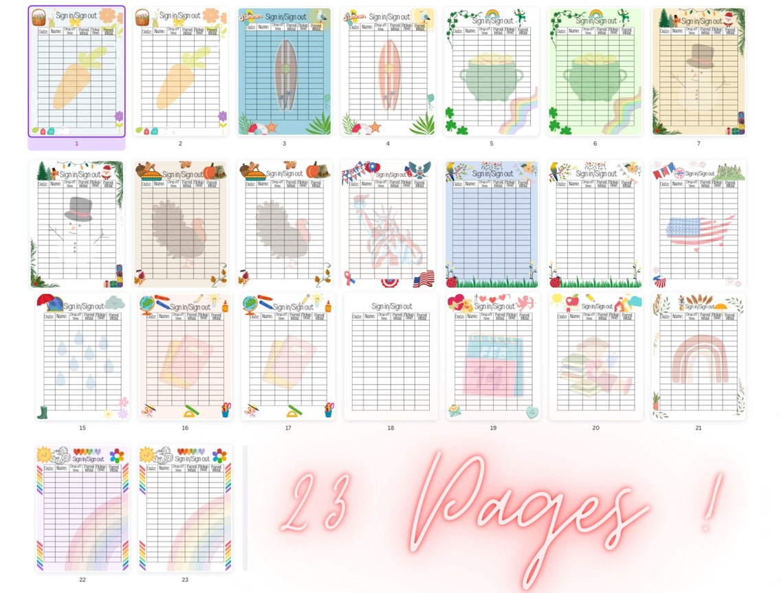 Sign in and Out Form. Monthly Themes. Great for Schools, Preschools and ...