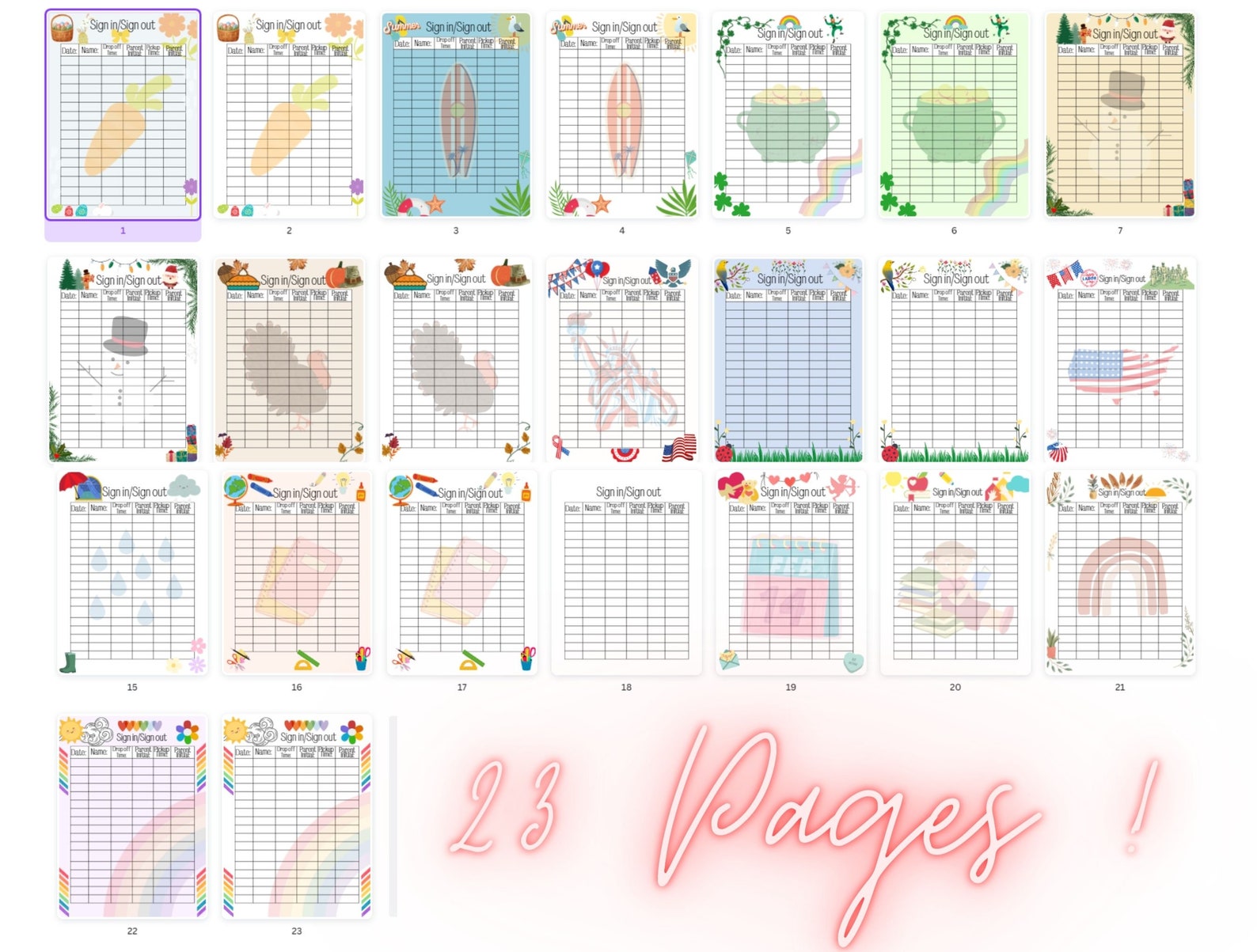 Sign in and Out Form. Monthly Themes. Great for Schools, Preschools and ...