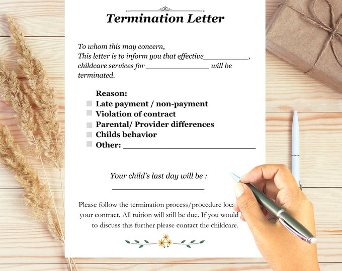 Childcare Termination Letter Template, Editable Daycare Notice of ...