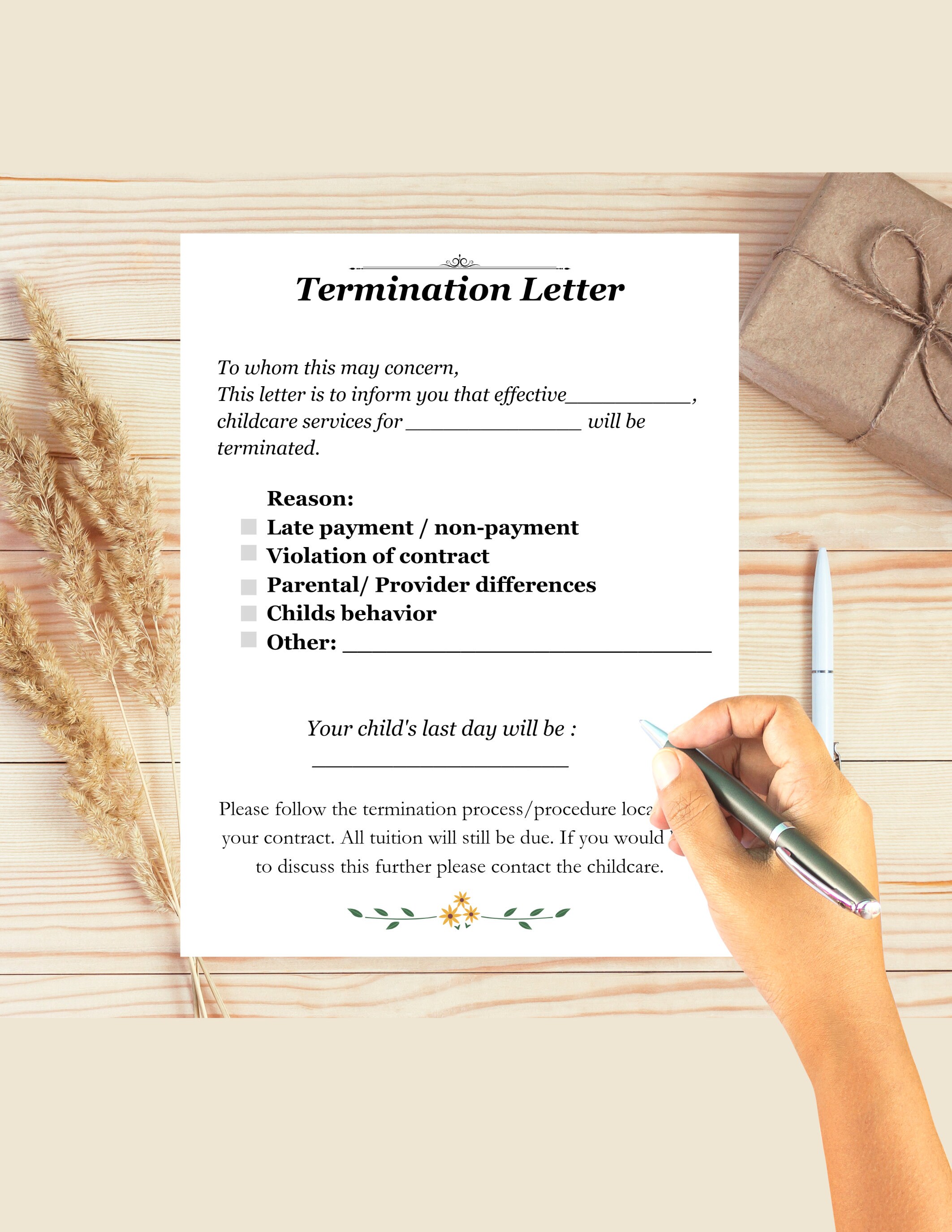 Childcare Termination Notice | Daycare Termination Notice | Termination ...