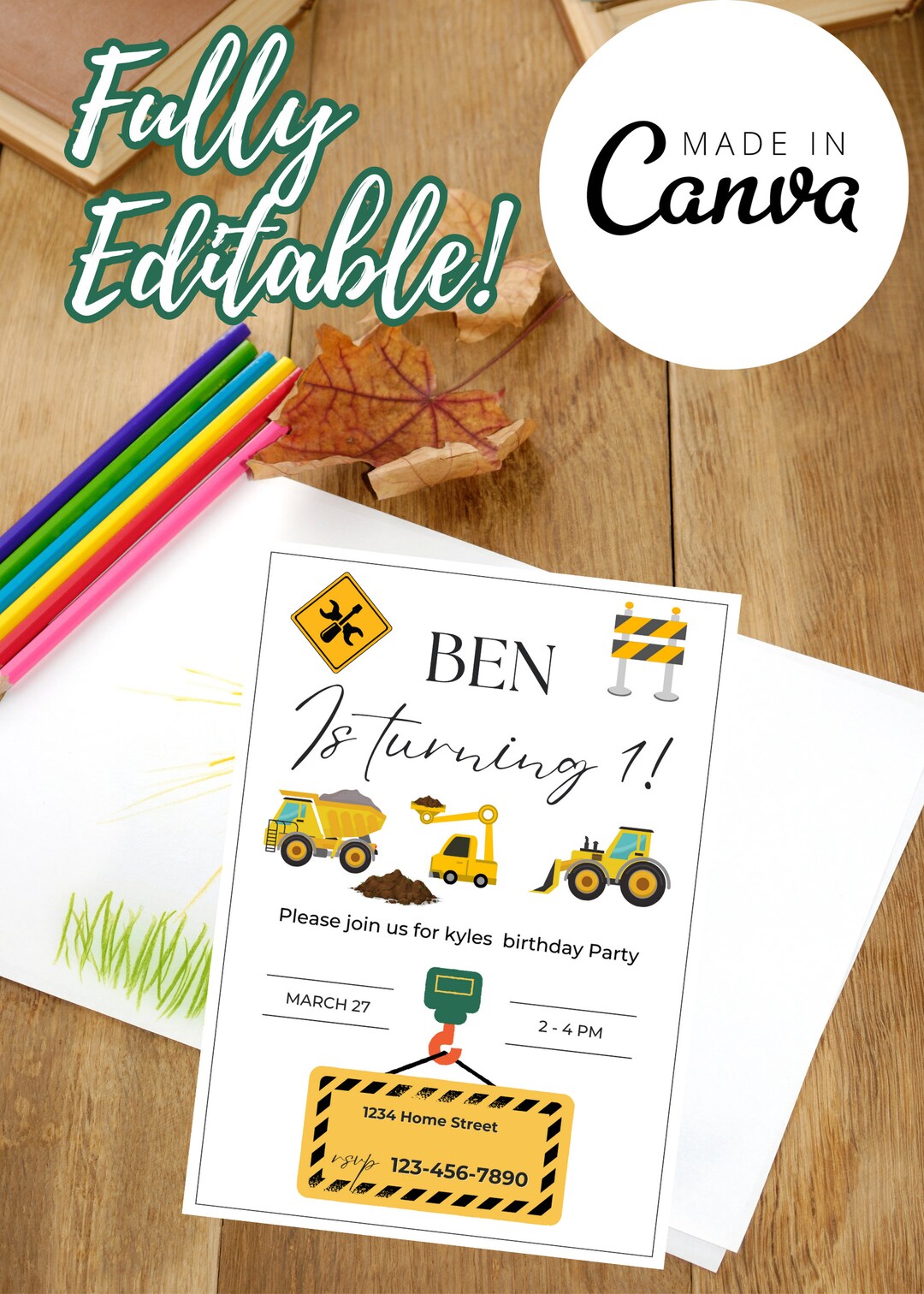 Construction Birthday Invitation, Dump Truck Party, Editable Template ...