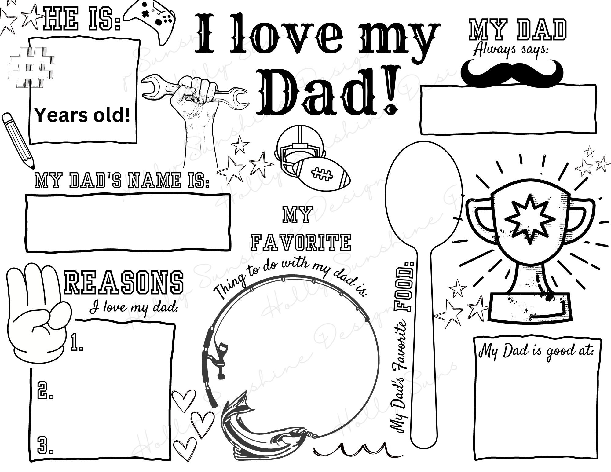 Father's Day Coloring Printable, Father's Day Gifts, Digital Instant ...