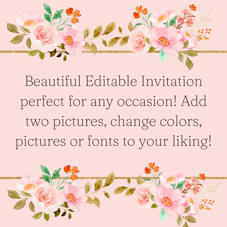 Pink Floral Editable Invitation Template. Perfect for Weddings, Baby ...
