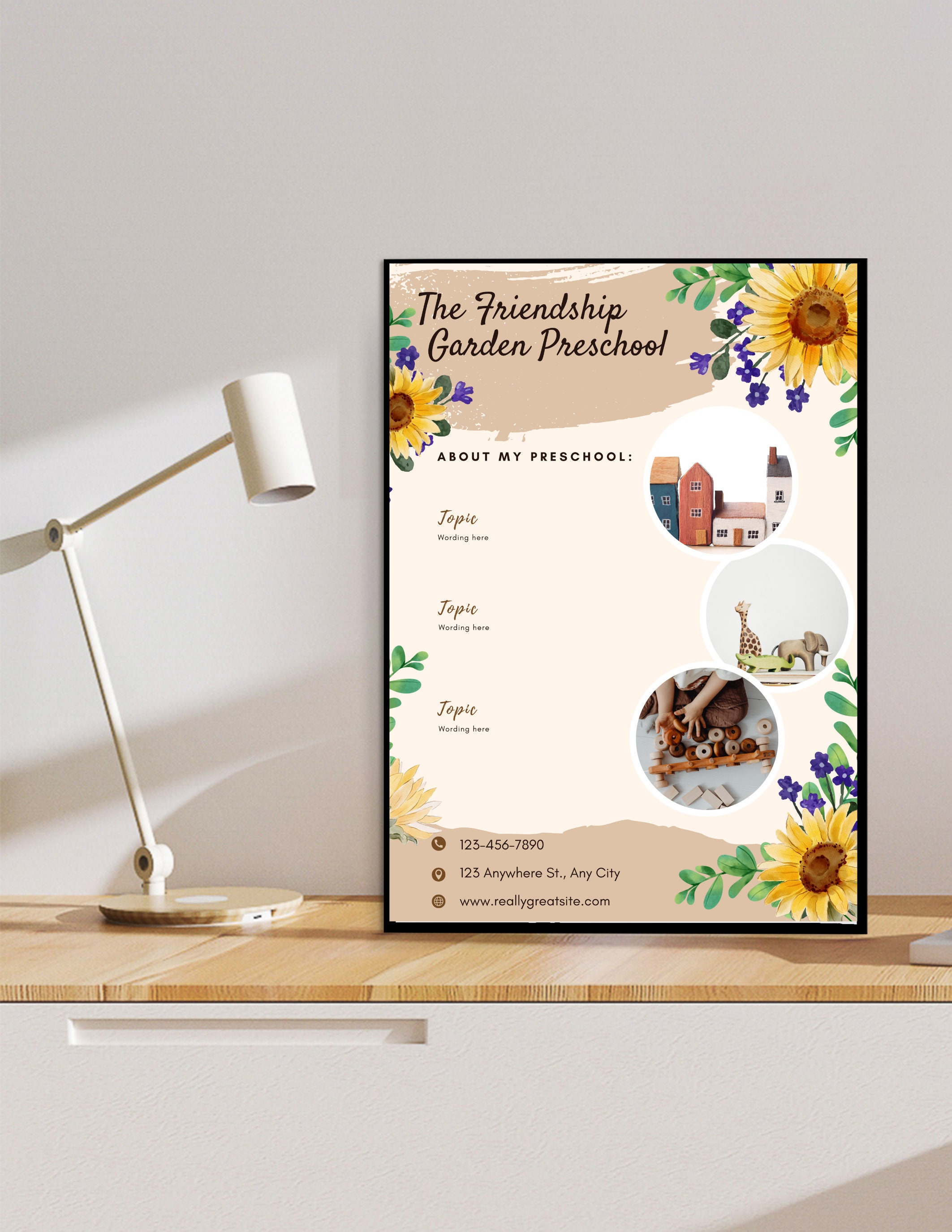 Sunflower Preschool Flyer, Daycare Advertising, Floral Flyer for ...