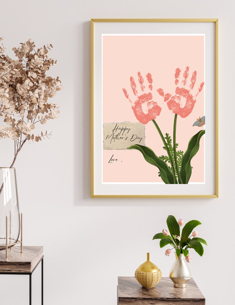 Custom Art Print Handprint Mother's Day Love Keepsake Floral Bouquet ...