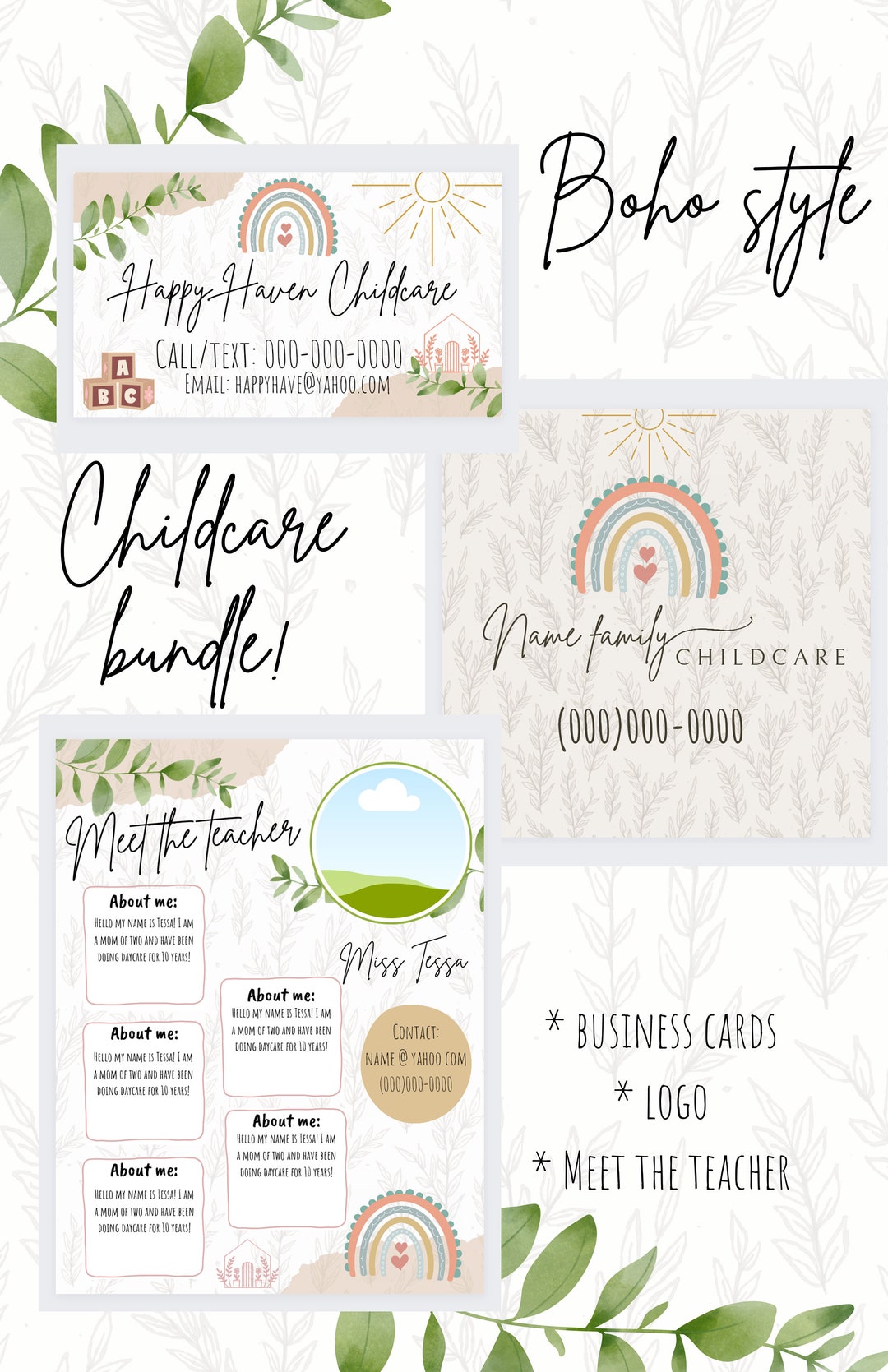 Boho Style Childcare Bundle, Preschool Bundles, Meet the Teacher, Logo ...