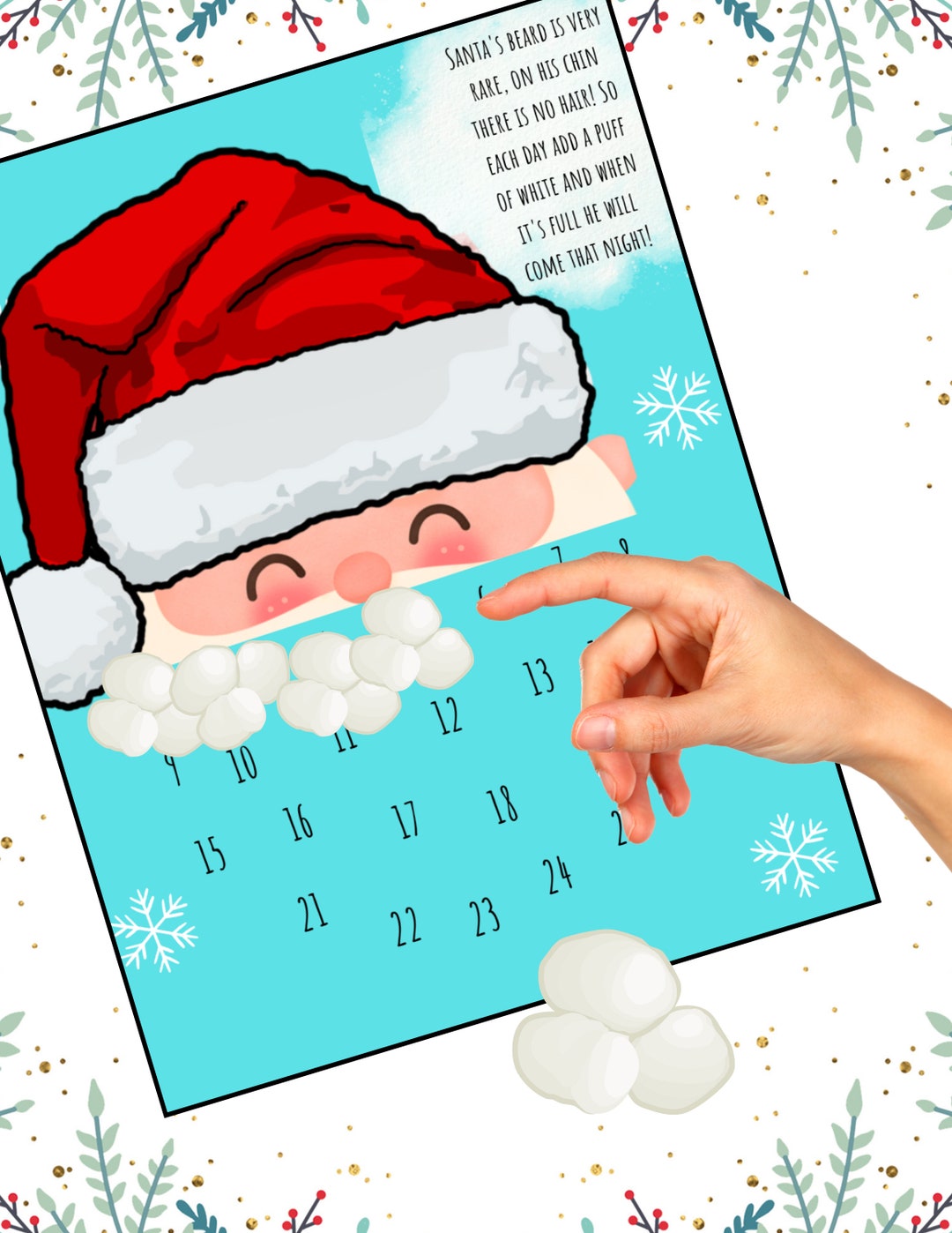 Santa Christmas Countdown Calendar, Santa Clause Beard, Children Diy ...