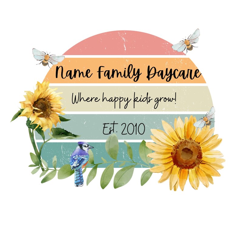 Childcare/daycare Logo, Advertisement With Sunflowers, Nature, Blue Jay ...