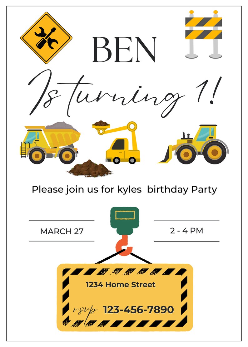 Construction Birthday Invitation, Dump Truck Party, Editable Template ...