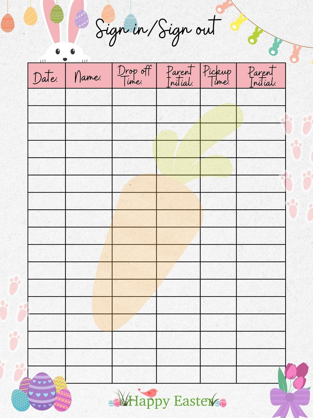 Sign in and Out Form. Monthly Themes. Great for Schools, Preschools and ...