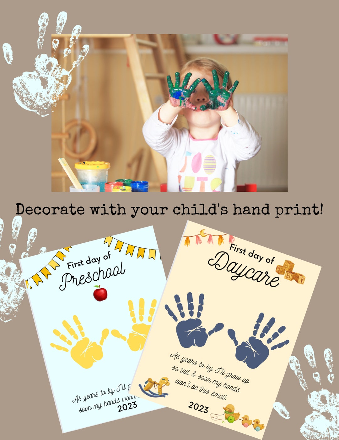 Personalized Handprint Keepsake for First Day of School, First Day of ...