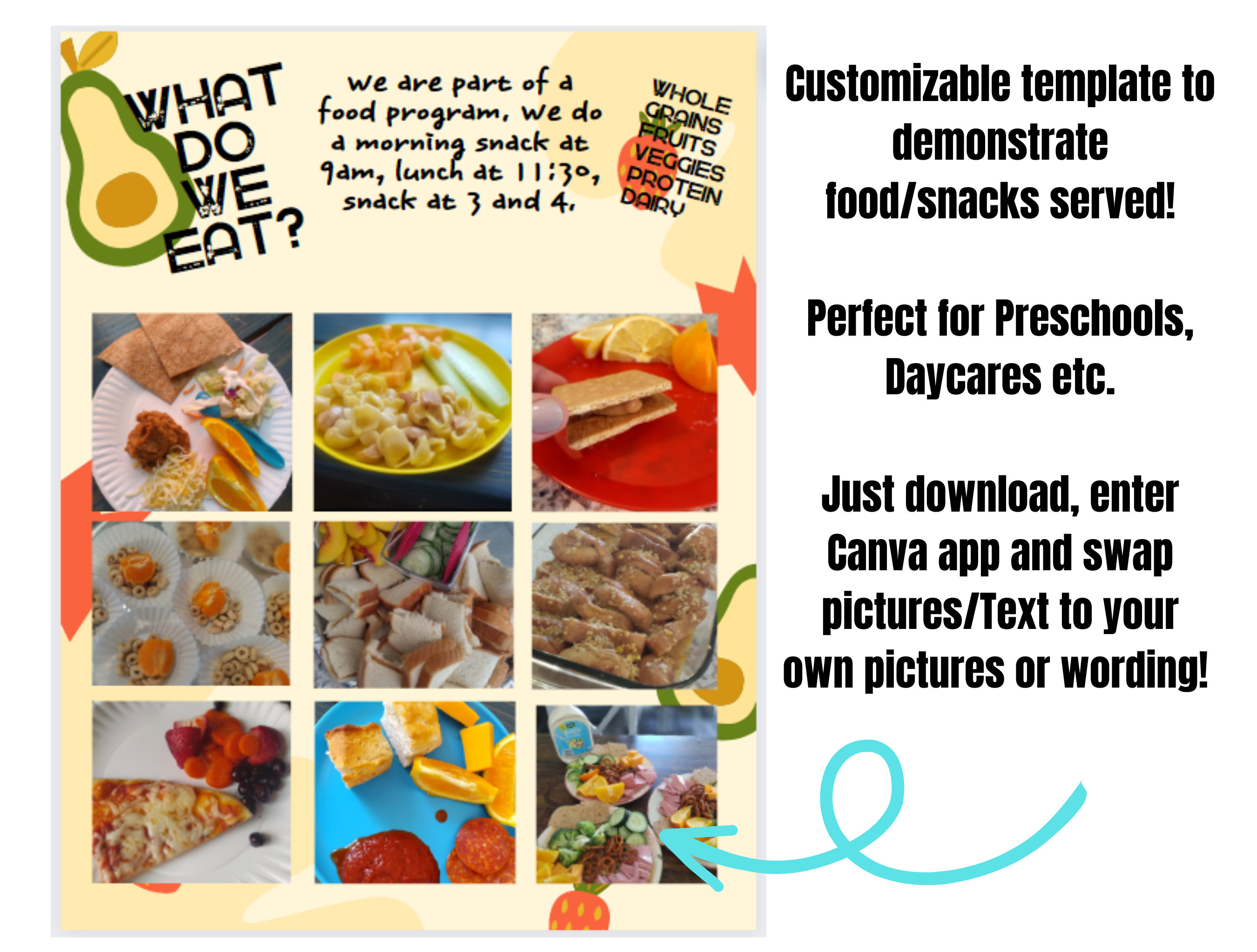 Meal and Snack Flyer for Daycare Home, Babysitter or Preschool Facility ...
