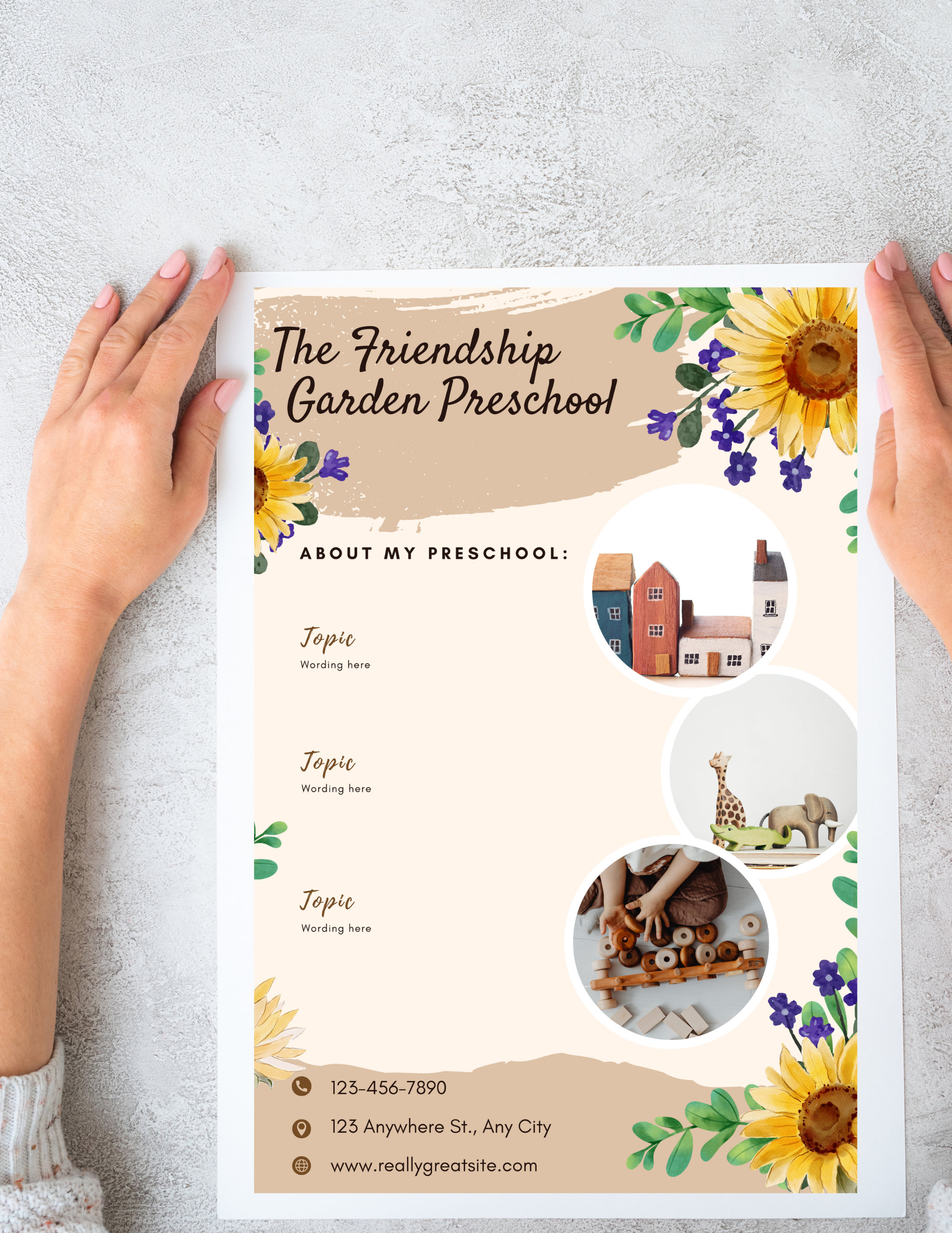 Sunflower Preschool Flyer, Daycare Advertising, Floral Flyer for ...