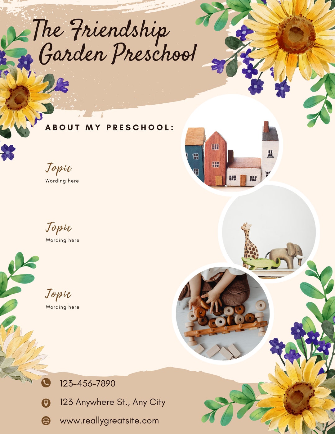 Sunflower Preschool Flyer, Daycare Advertising, Floral Flyer for ...