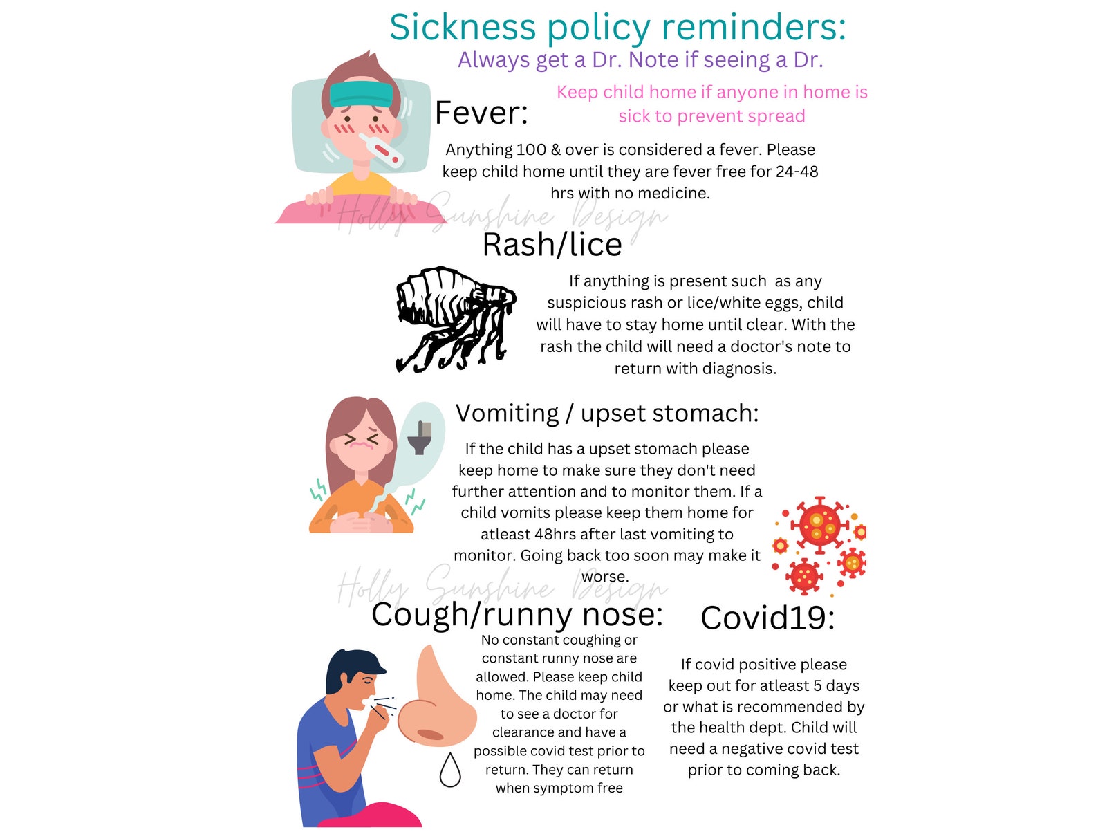 Editable Daycare Sick Policy. Sickness Policy Sign, Preschool Sickness ...