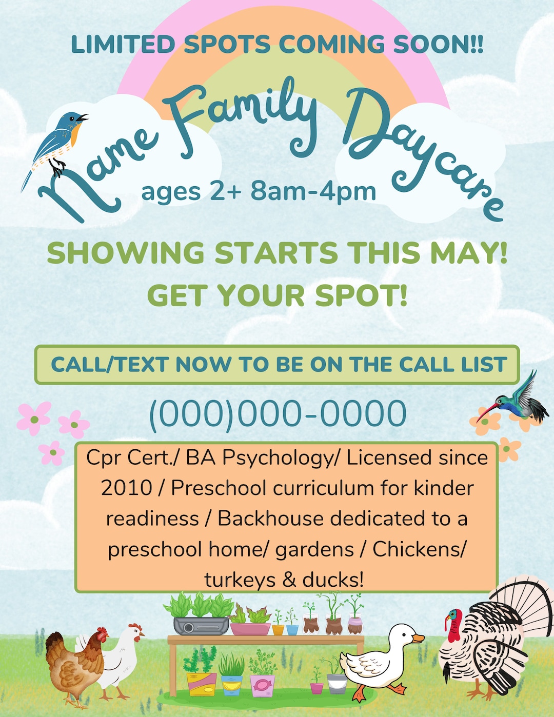 Customizable Childcare Flyer, Preschool Advertisement (digital Download ...