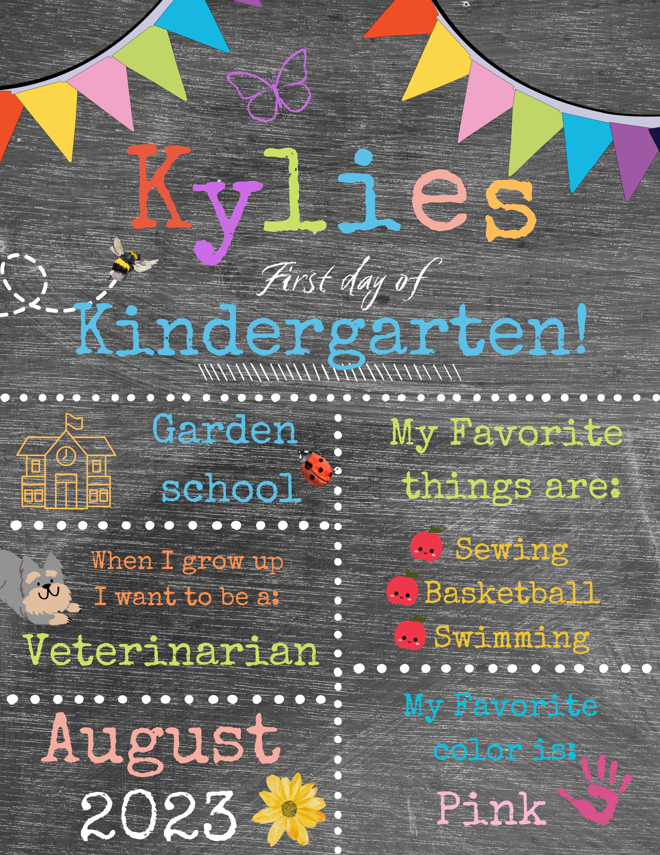 First Day of School Printable Back to School Sign, Girl Child Stats ...