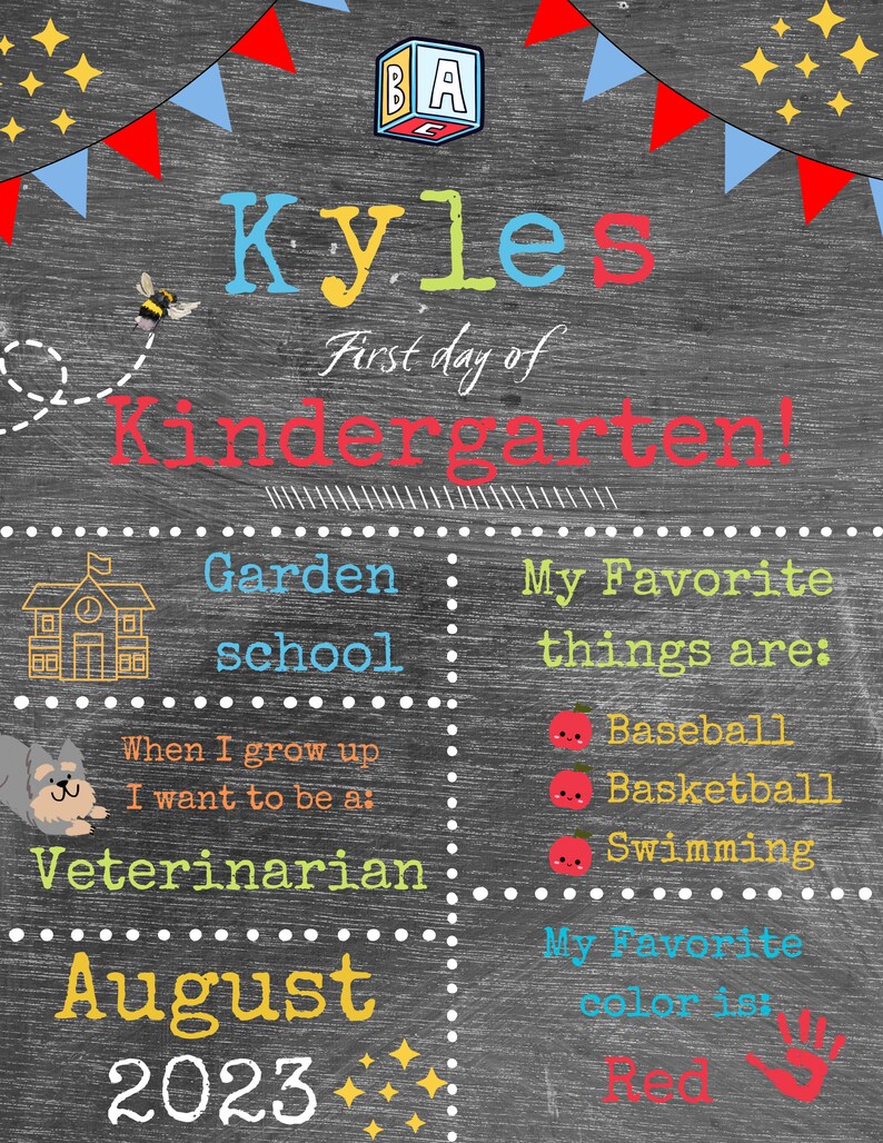 First Day of School Printable Back to School Sign, Girl Child Stats ...