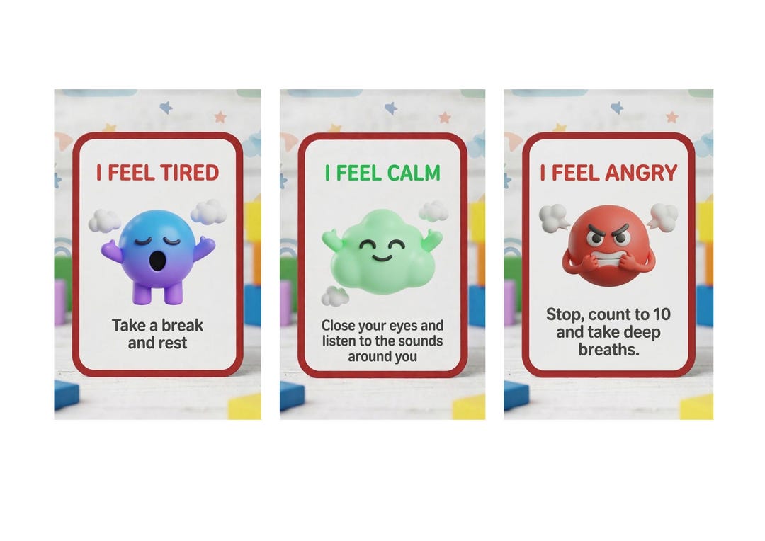 Kids Feelings Flashcards, SEL Montessori Tool, 3D Character Emotions ...
