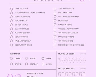 Printable & Editable Daily Planner, Self Care, Checklist, Digital ...