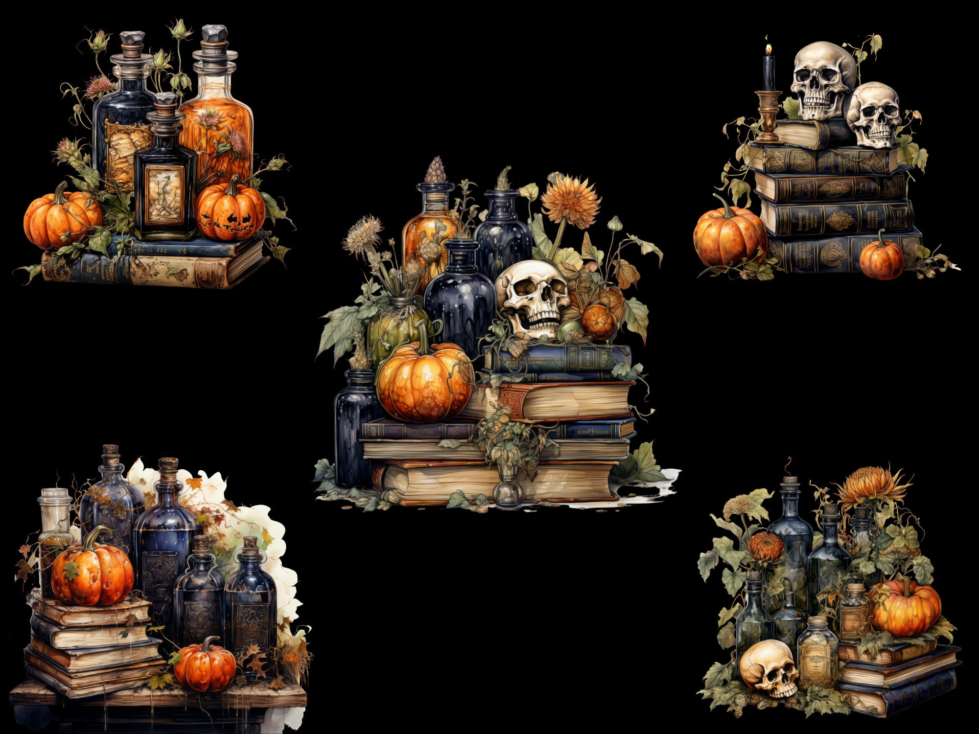 Watercolor Halloween Apothecary Clipart Bundle, Witchy Clipart, Potion ...