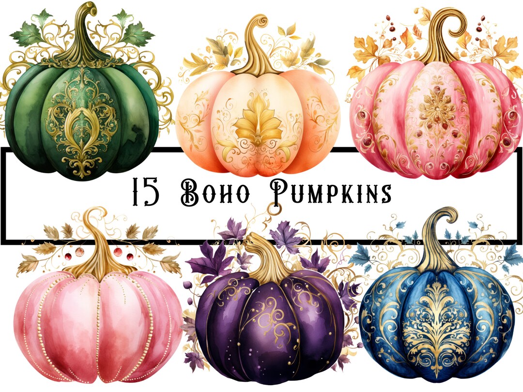 Watercolour Boho Pumpkins Clipart Bundle Pink Pumpkin - Etsy