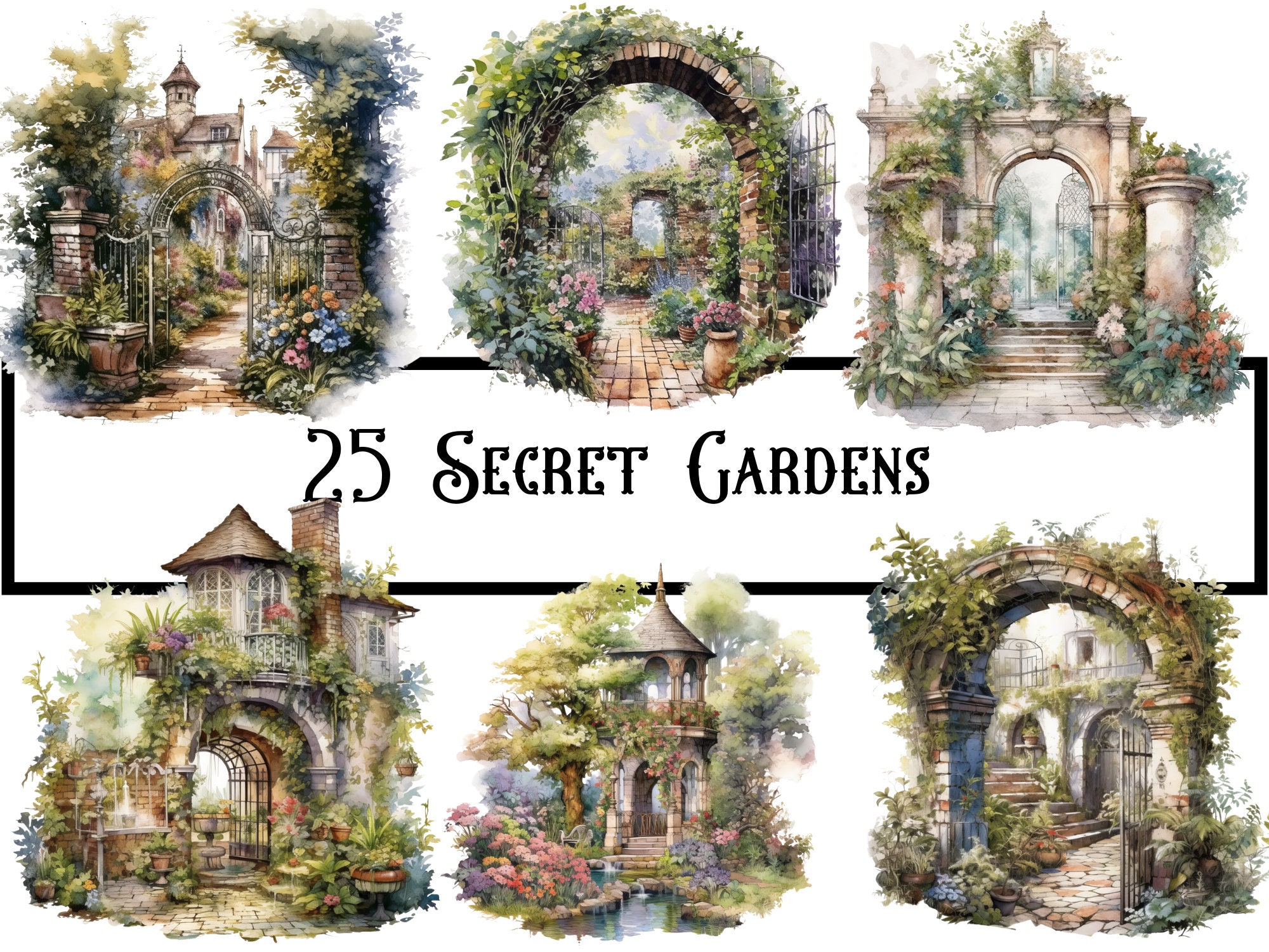 Secret Garden Watercolour Clipart, Garden Clipart, Spring Clipart ...