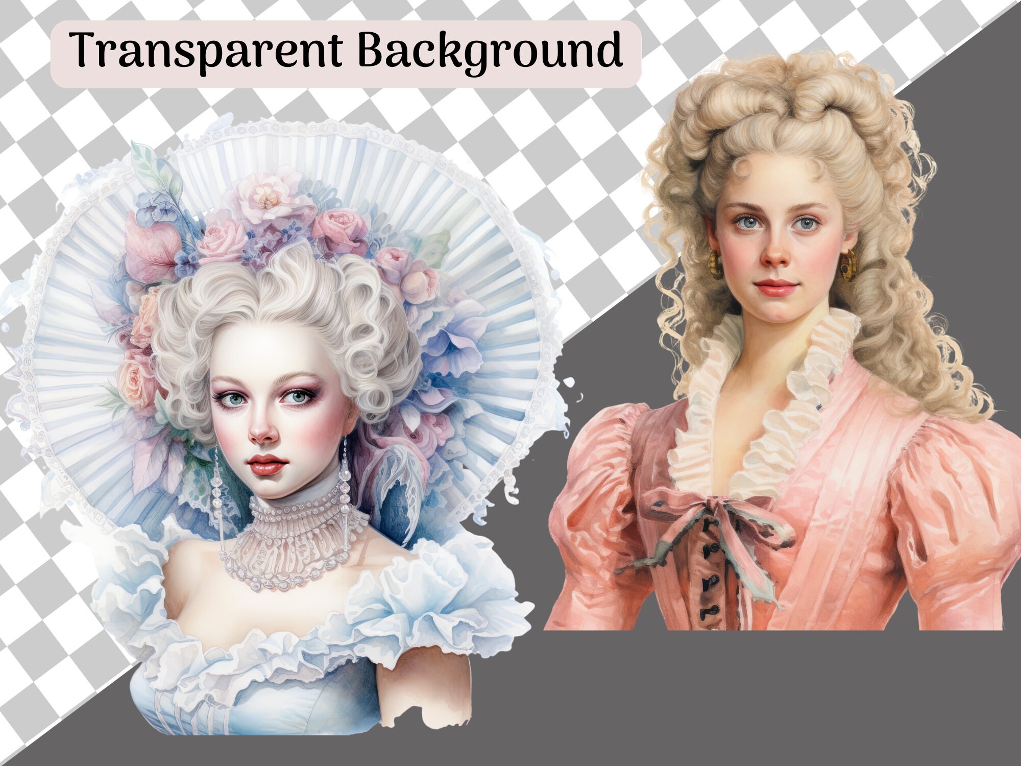 Watercolour Vintage Women Clipart Bundle, Vintage Frilly Dress Png ...