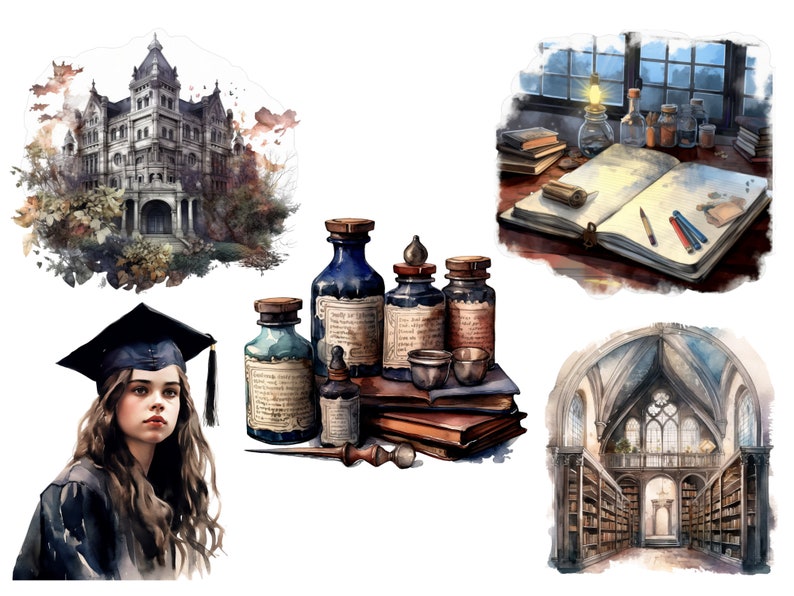 Dark Academia Watercolour Clipart Dark Academia Décor - Etsy