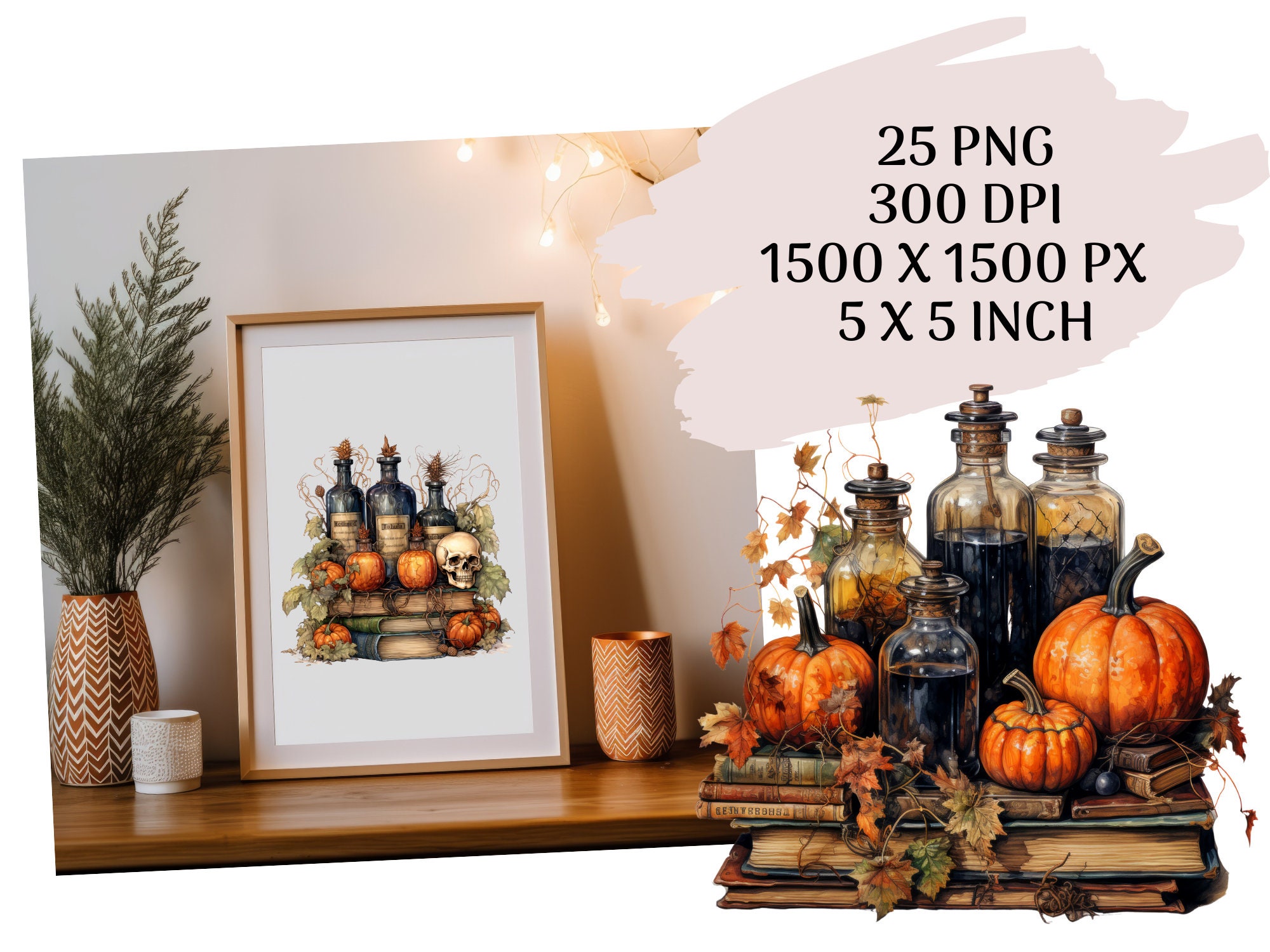 Watercolor Halloween Apothecary Clipart Bundle, Witchy Clipart, Potion ...