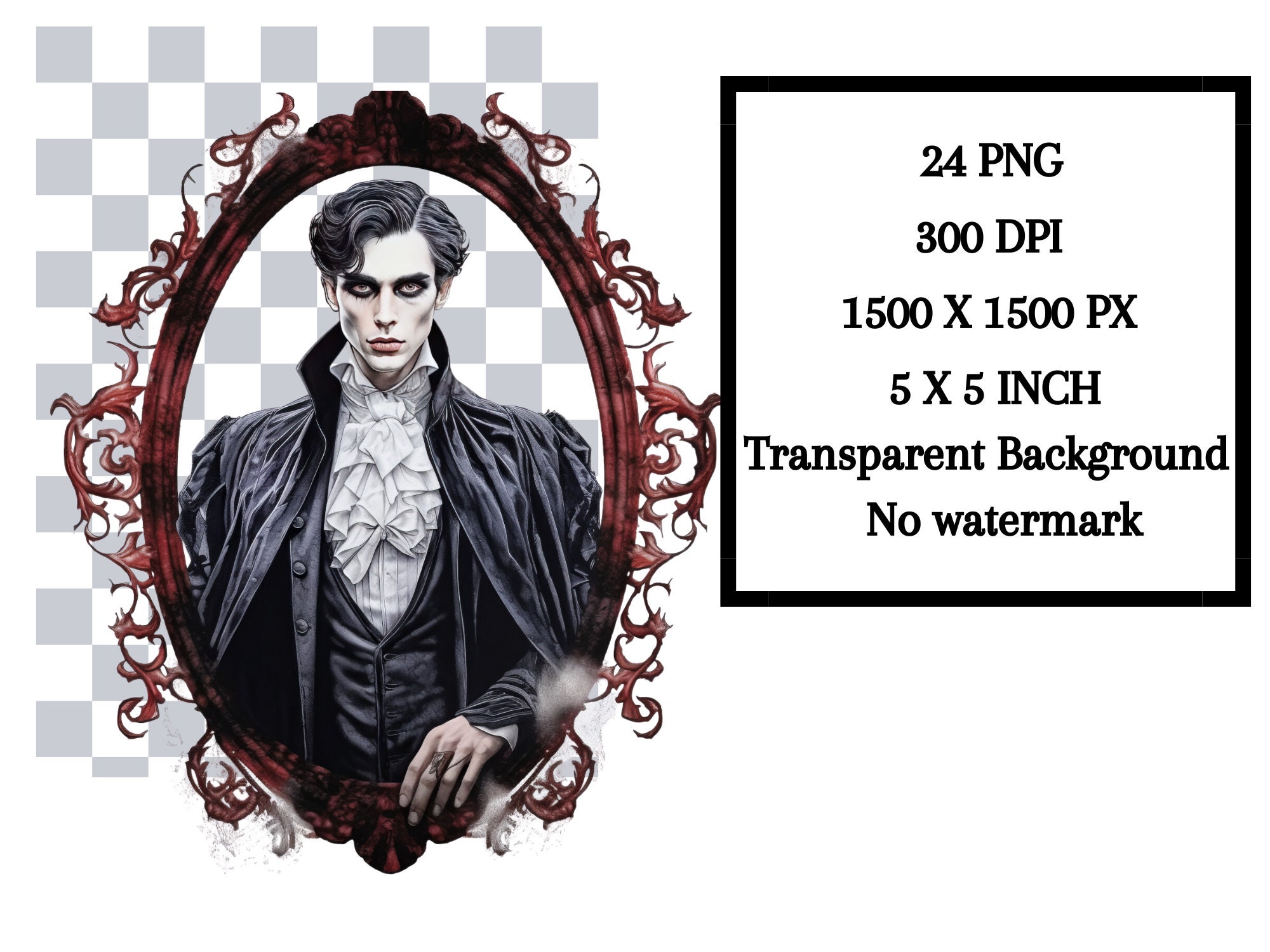Vampire Watercolour Clipart PNG Gothic Clipart Spooky - Etsy