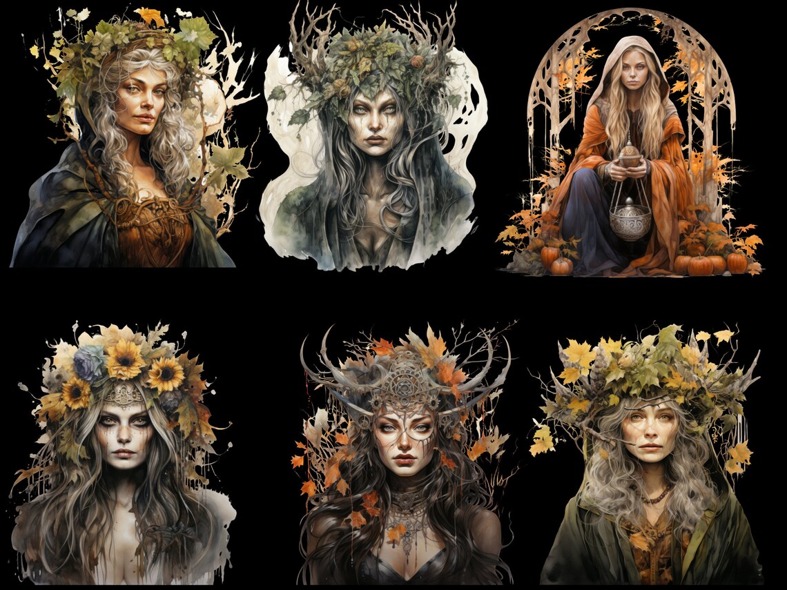Watercolour Mabon Goddess Clipart Bundle, Pagan Wicca Clipart, Harvest ...