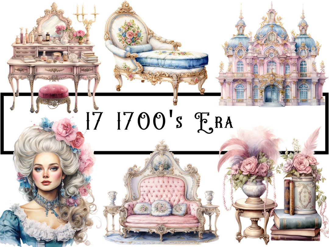 Watercolour 1700's Era Clipart Bundle, Pastel Vintage Clipart, Shabby ...