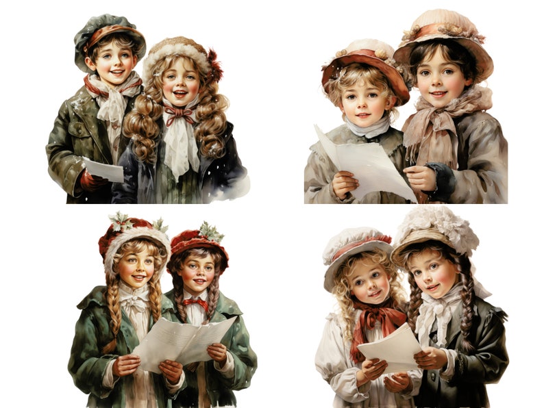 Christmas Carol Singers Clipart Bundle, Watercolor Christmas Clipart ...