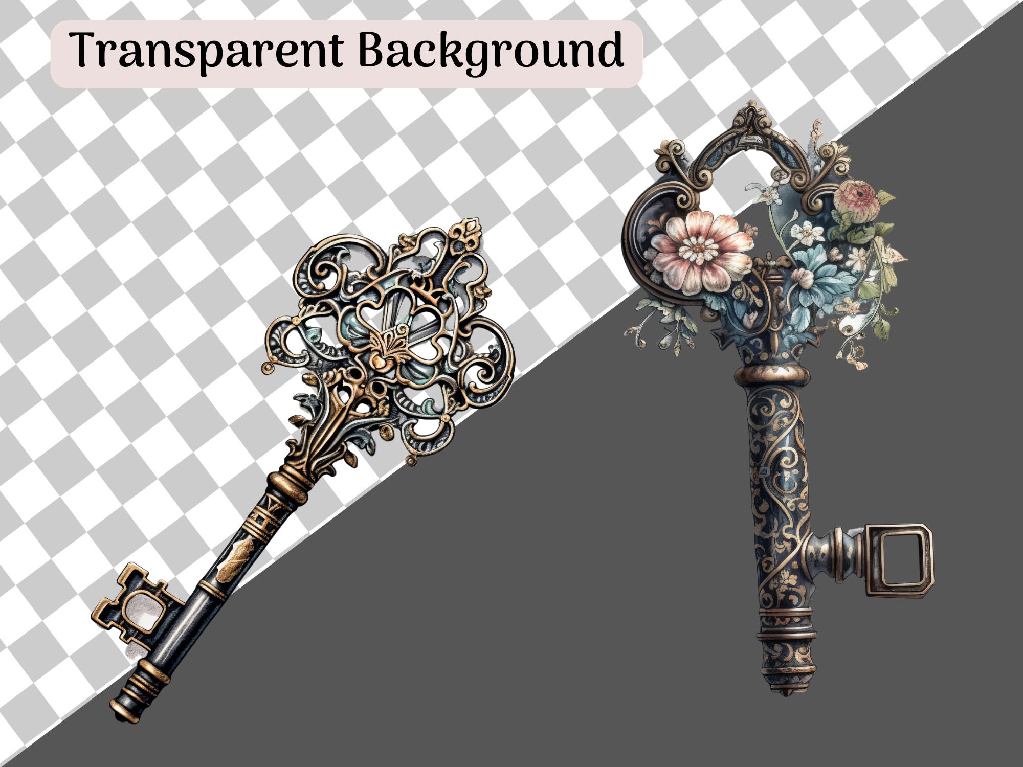 Watercolour Victorian Keys Clipart, Victorian Clip Art, Skeleton Keys ...