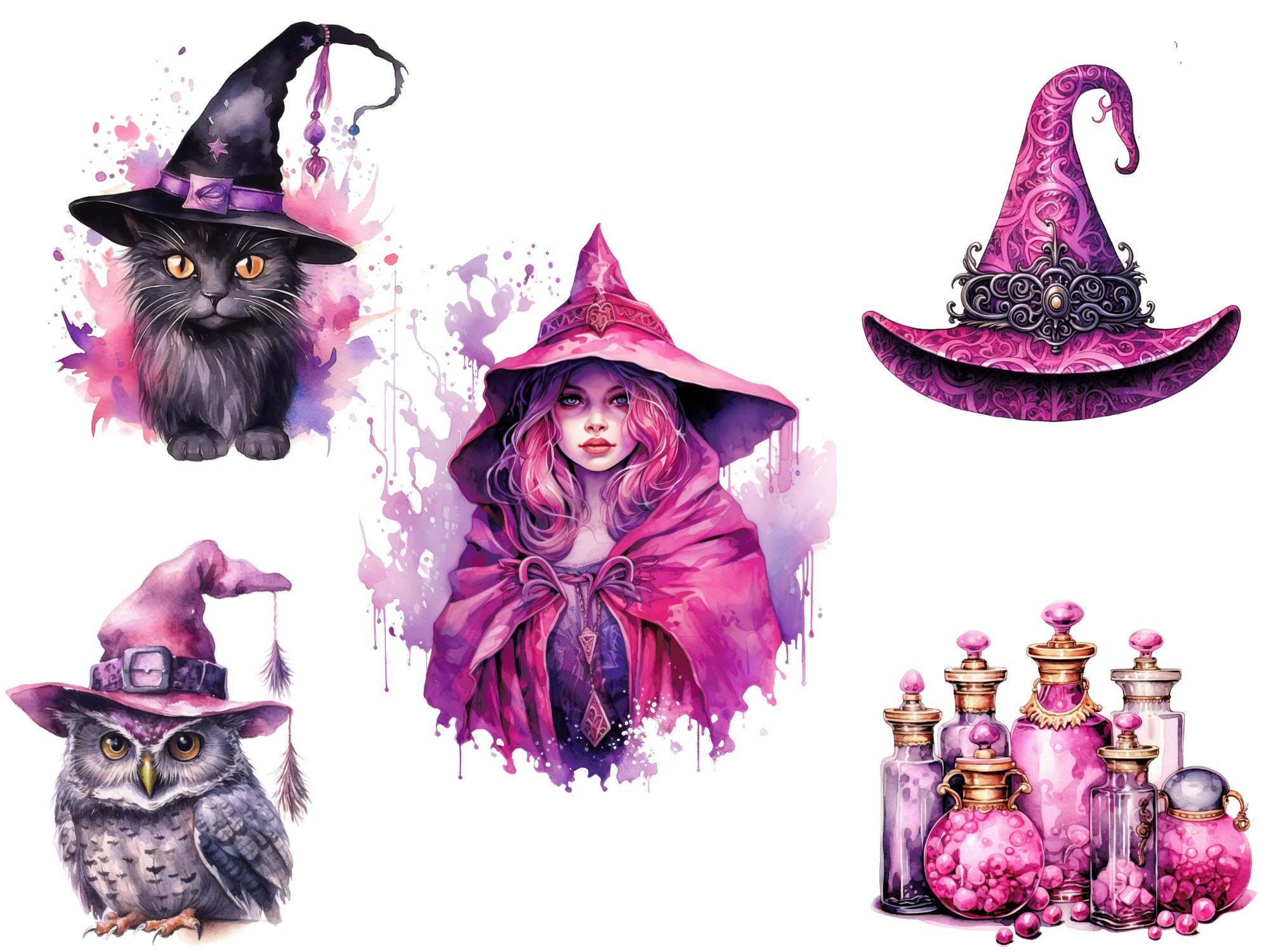 Pink Witch Watercolour Clipart Witch Clipart Magical - Etsy