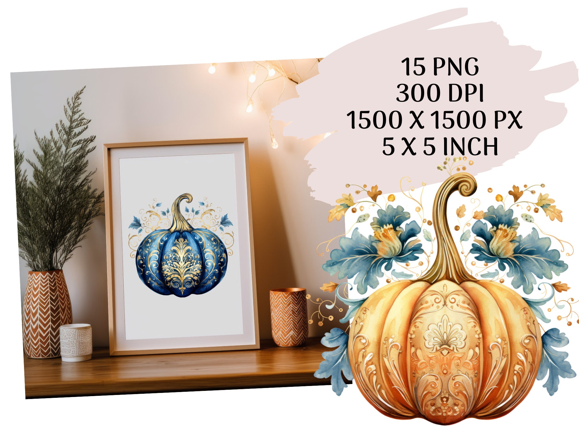 Watercolour Boho Pumpkins Clipart Bundle Pink Pumpkin - Etsy