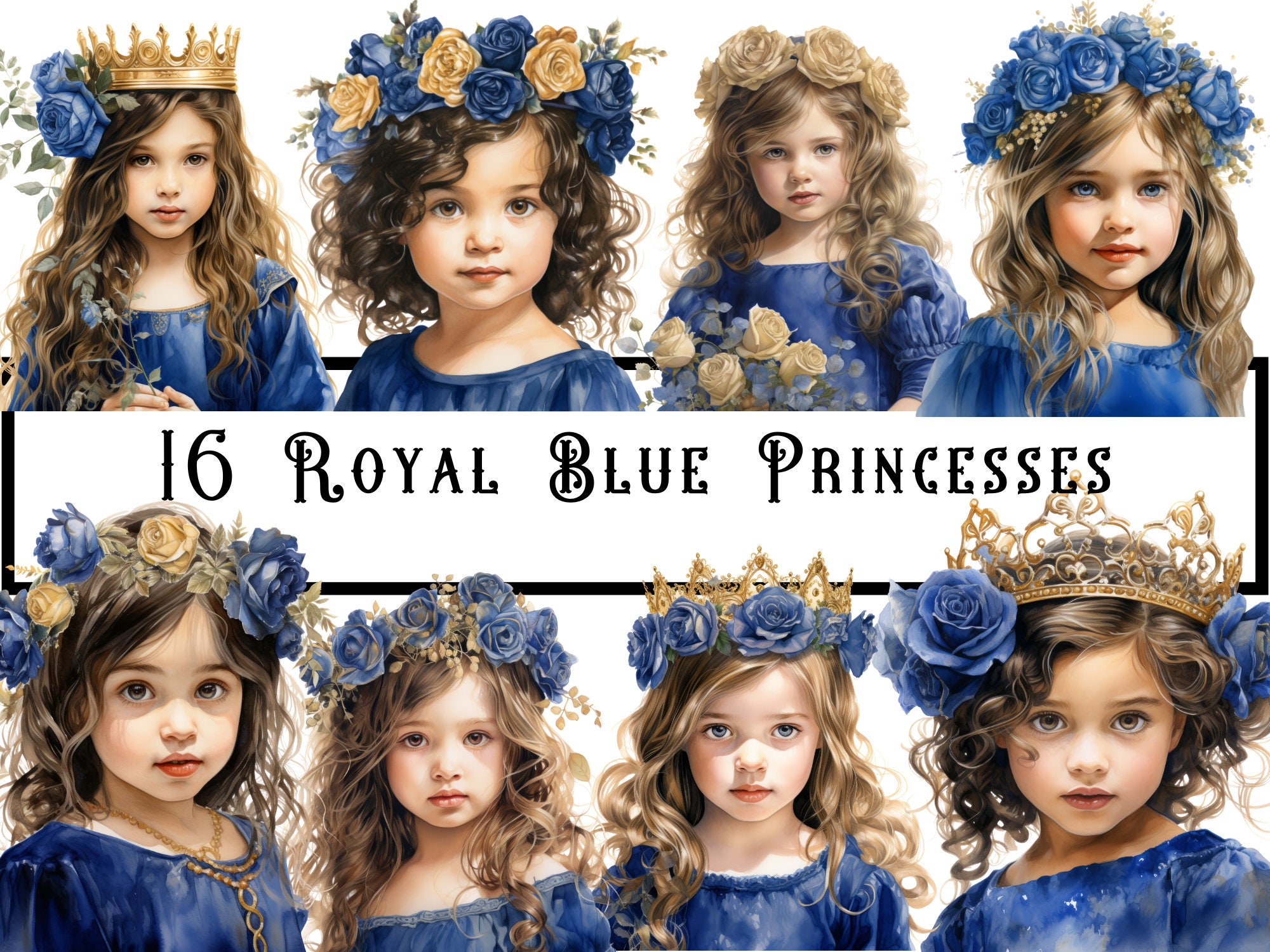 Watercolour Blue Princess Clipart Blue Roses Clipart Fairy - Etsy
