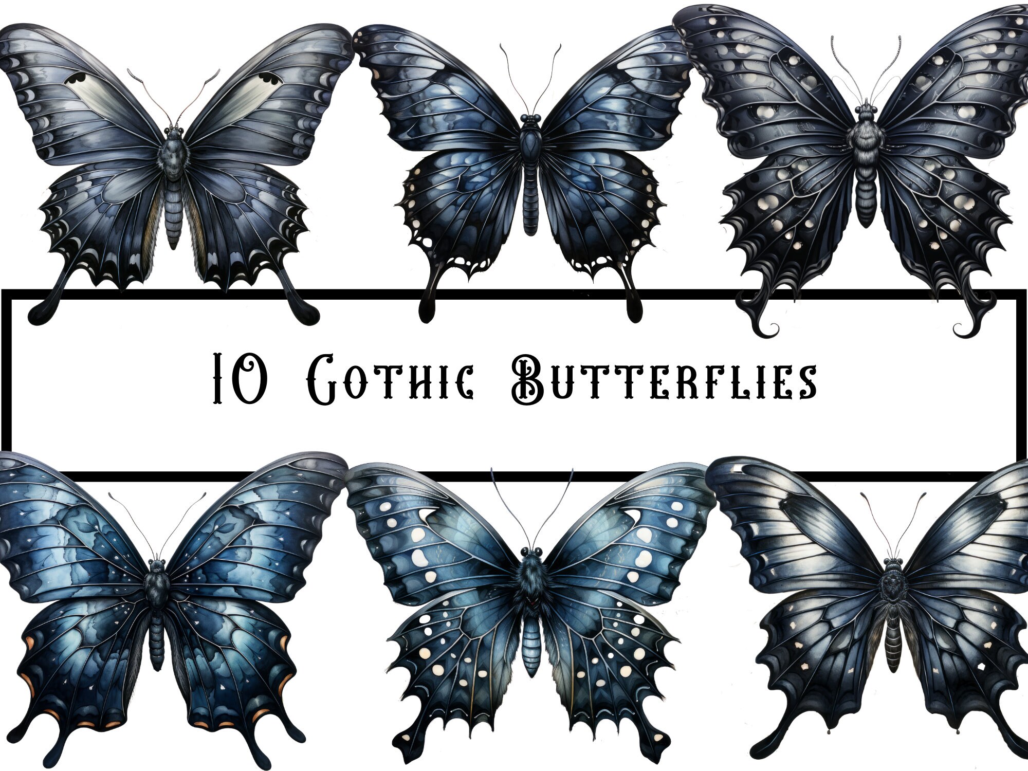 Watercolor Gothic Butterflies Clipart Bundle, Butterfly Png, Gothic ...