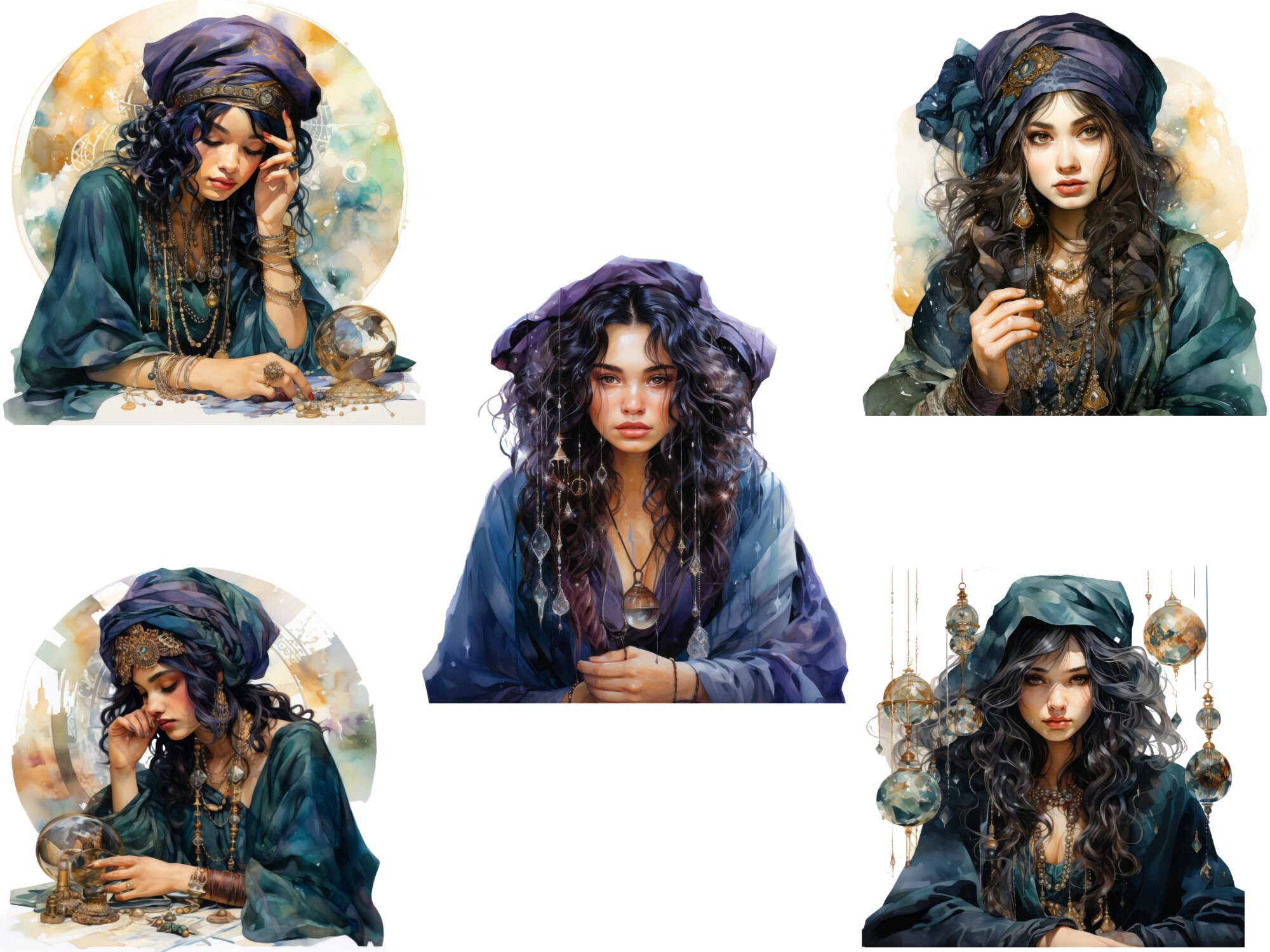 Watercolour Fortune Teller Clipart, Tarot Reading Clipart, Witch Junk ...