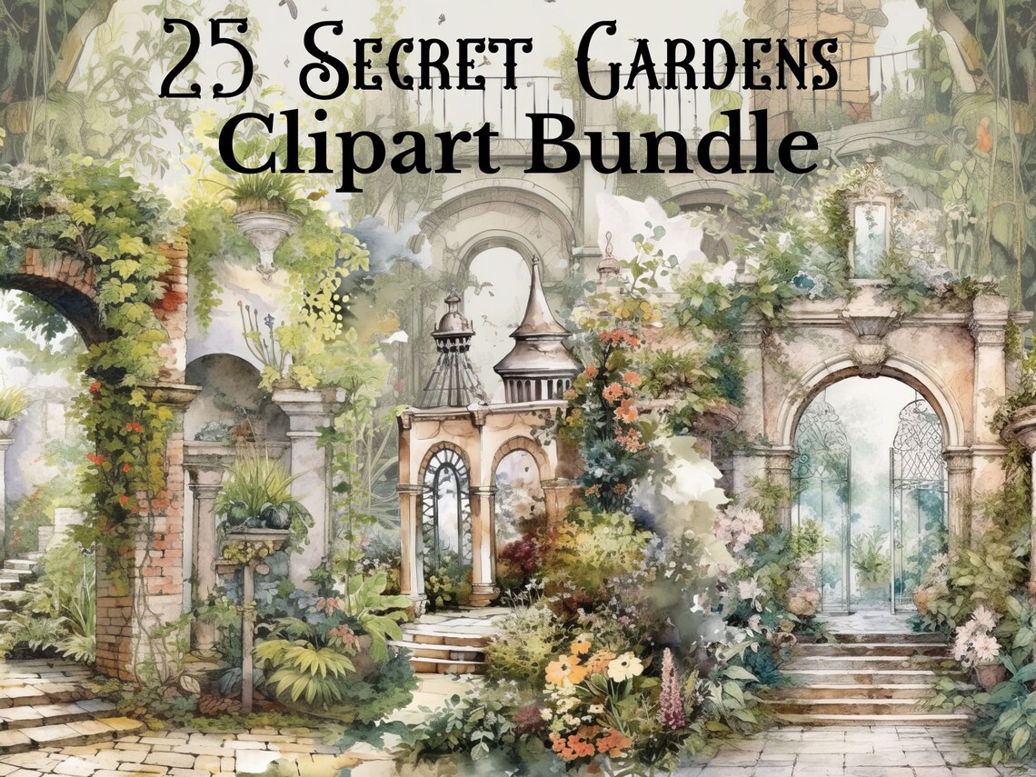 Secret Garden Watercolour Clipart Garden Clipart Spring - Etsy