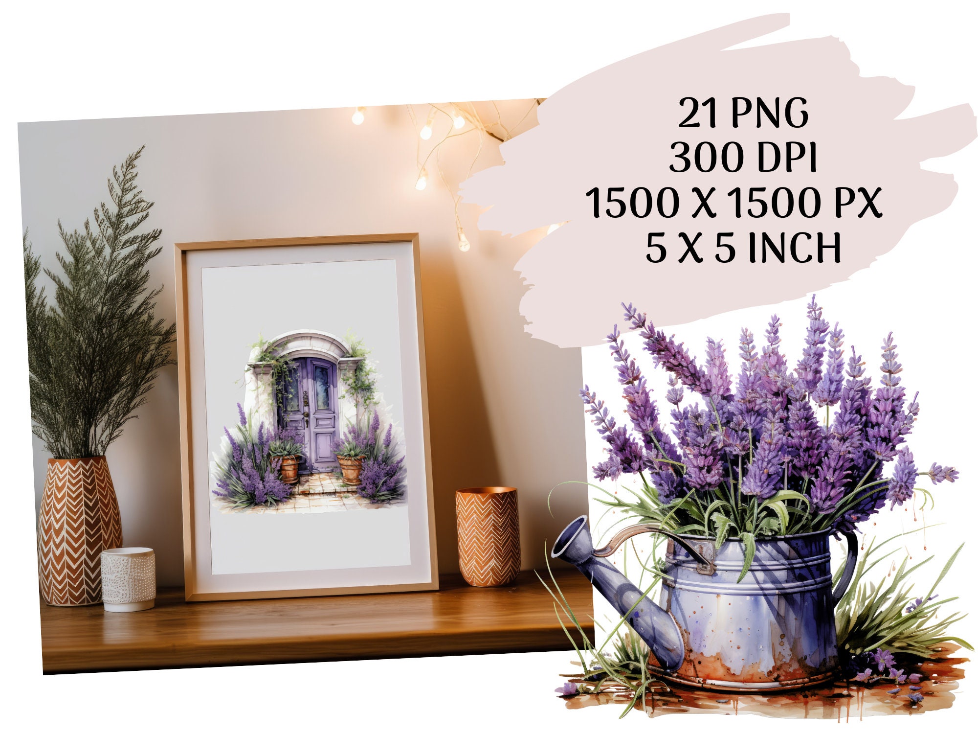 Watercolour Lavender Garden Clipart Bundle, Purple Flower Clipart ...