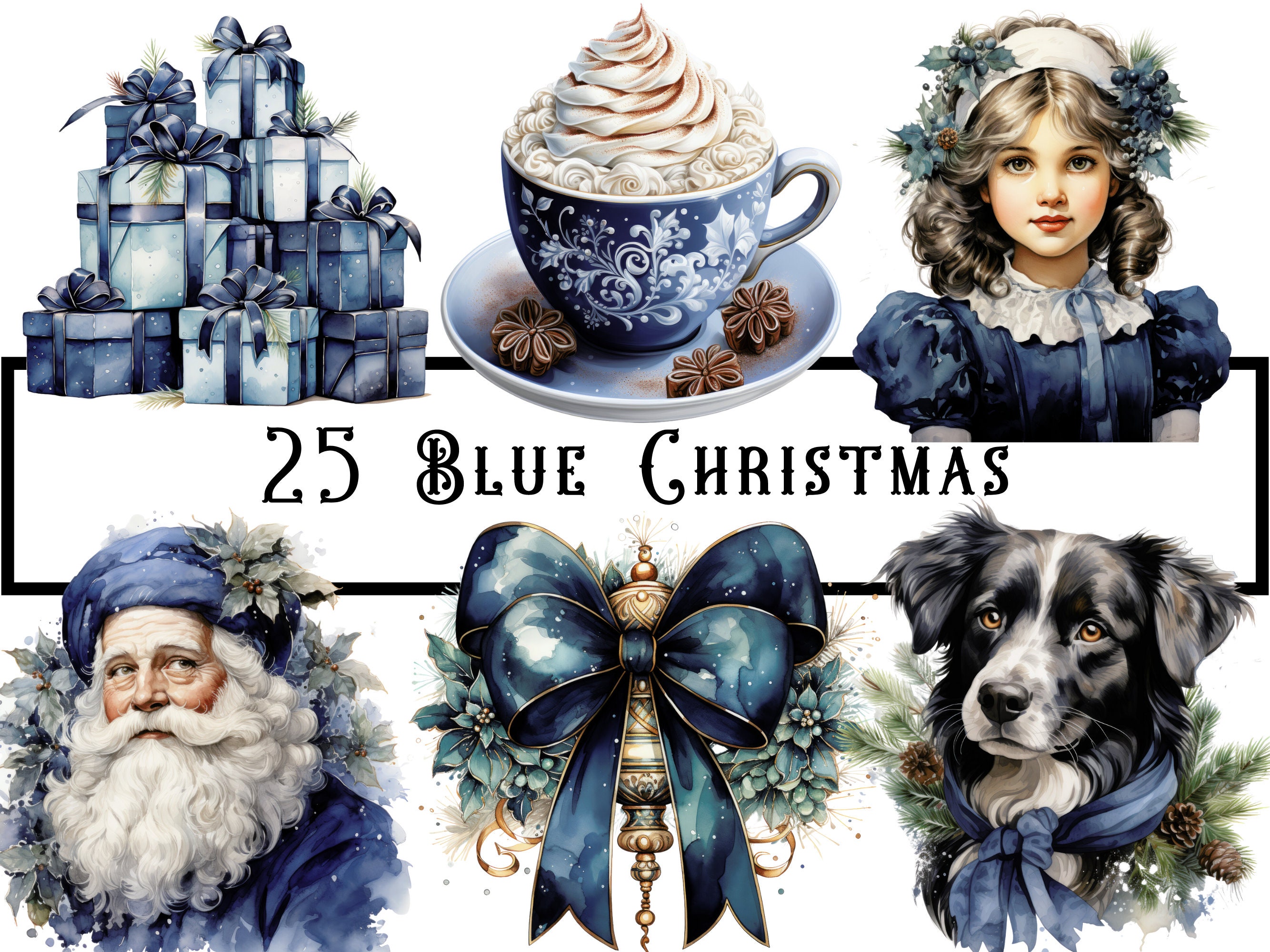 Blue Christmas Clipart, Christmas Presents Images, Vintage Digital ...