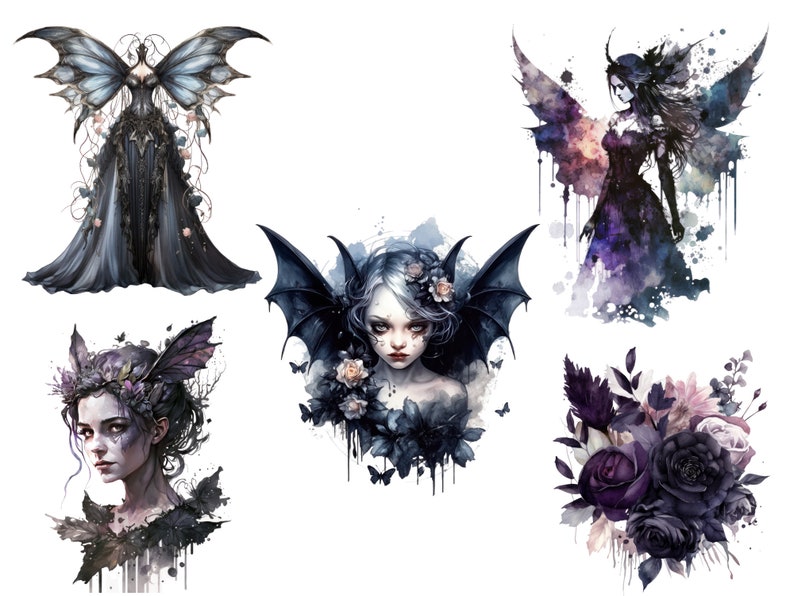 Watercolour Gothic Fairies Clipart PNG Fairy Clipart Fantasy - Etsy