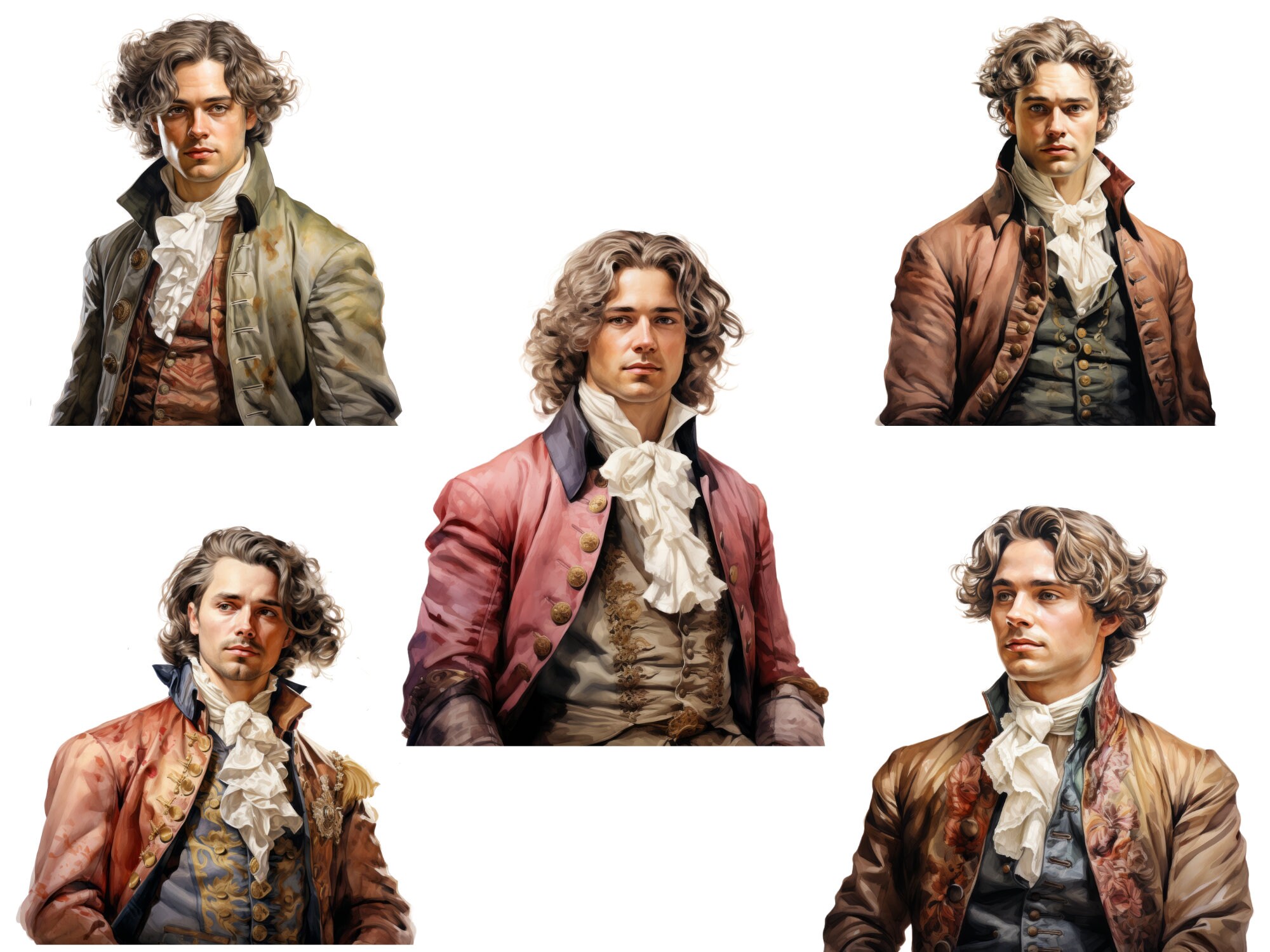 Watercolour Baroque Men Clipart Bundle, Vintage Men, Victorian Man ...