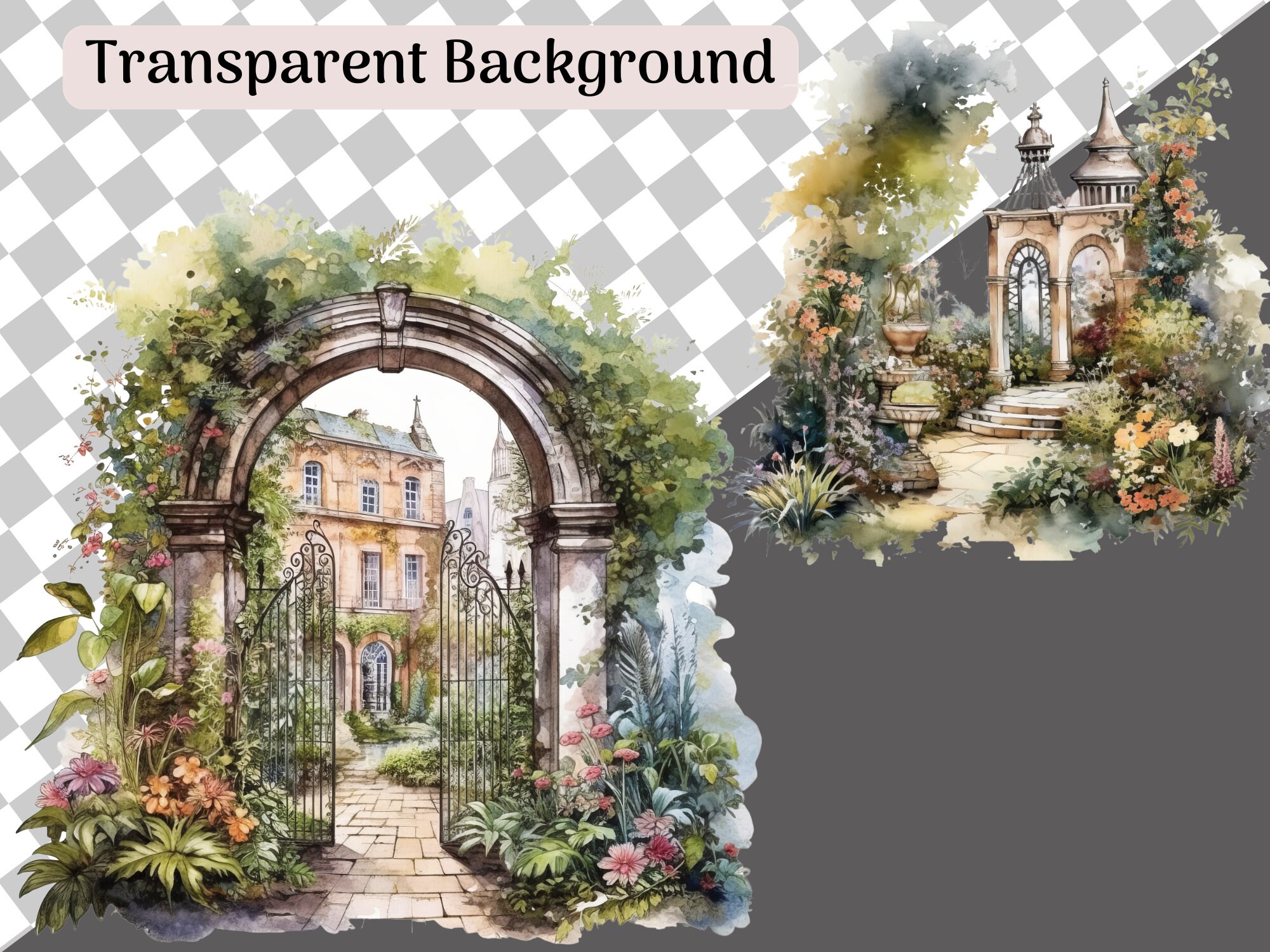 Secret Garden Watercolour Clipart, Garden Clipart, Spring Clipart ...