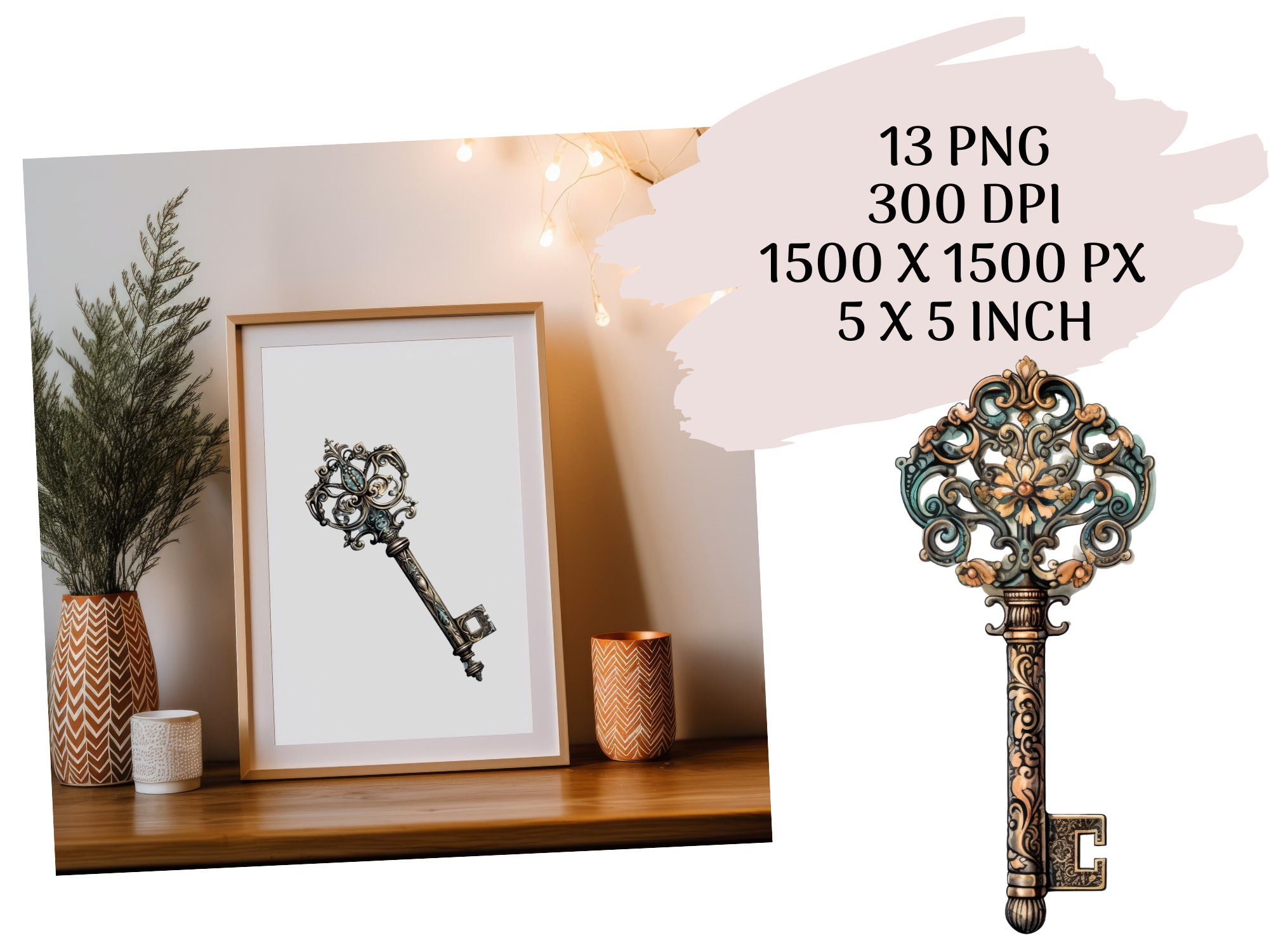 Watercolour Victorian Keys Clipart, Victorian Clip Art, Skeleton Keys ...